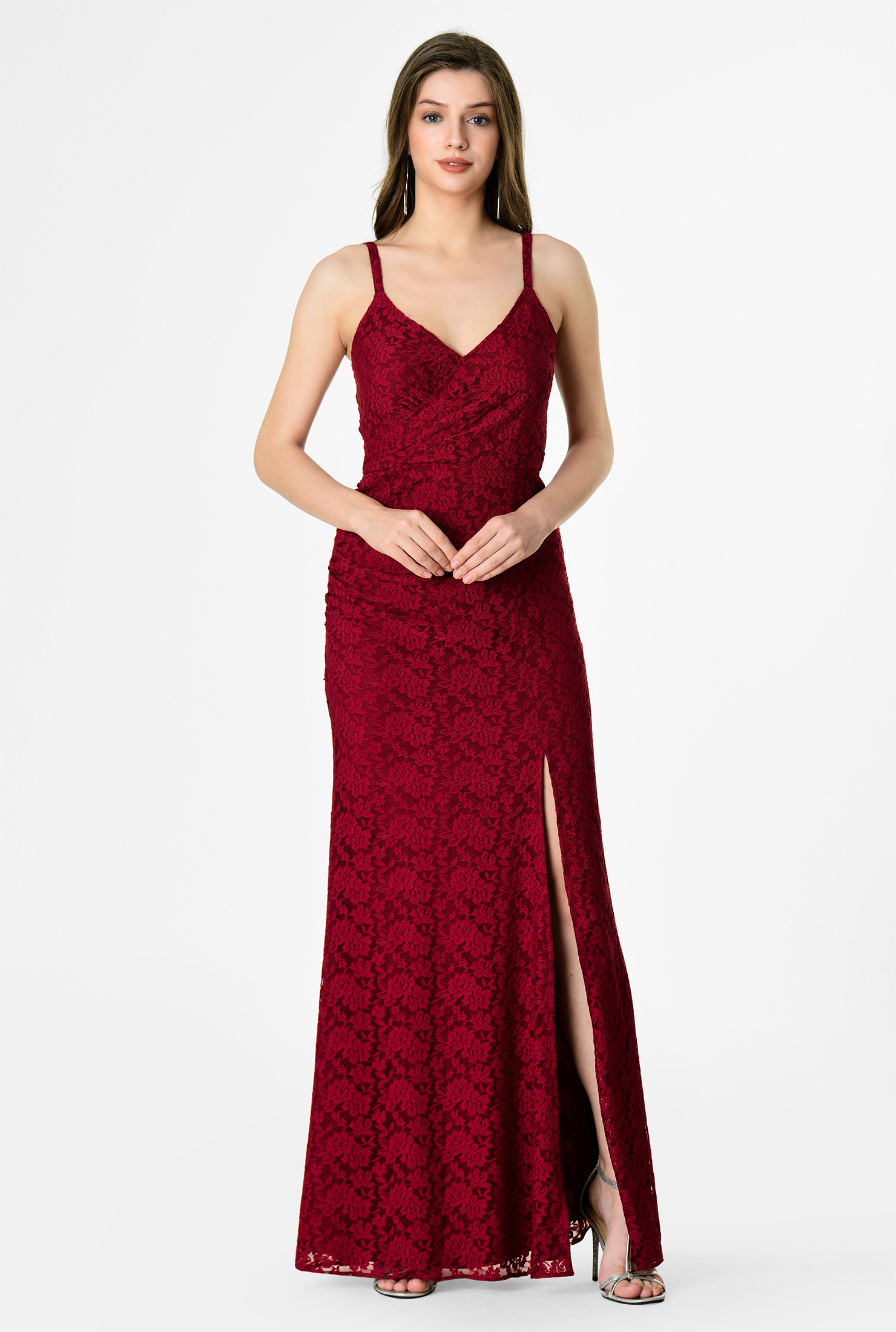 Shop Floral lace vented maxi dress | eShakti
