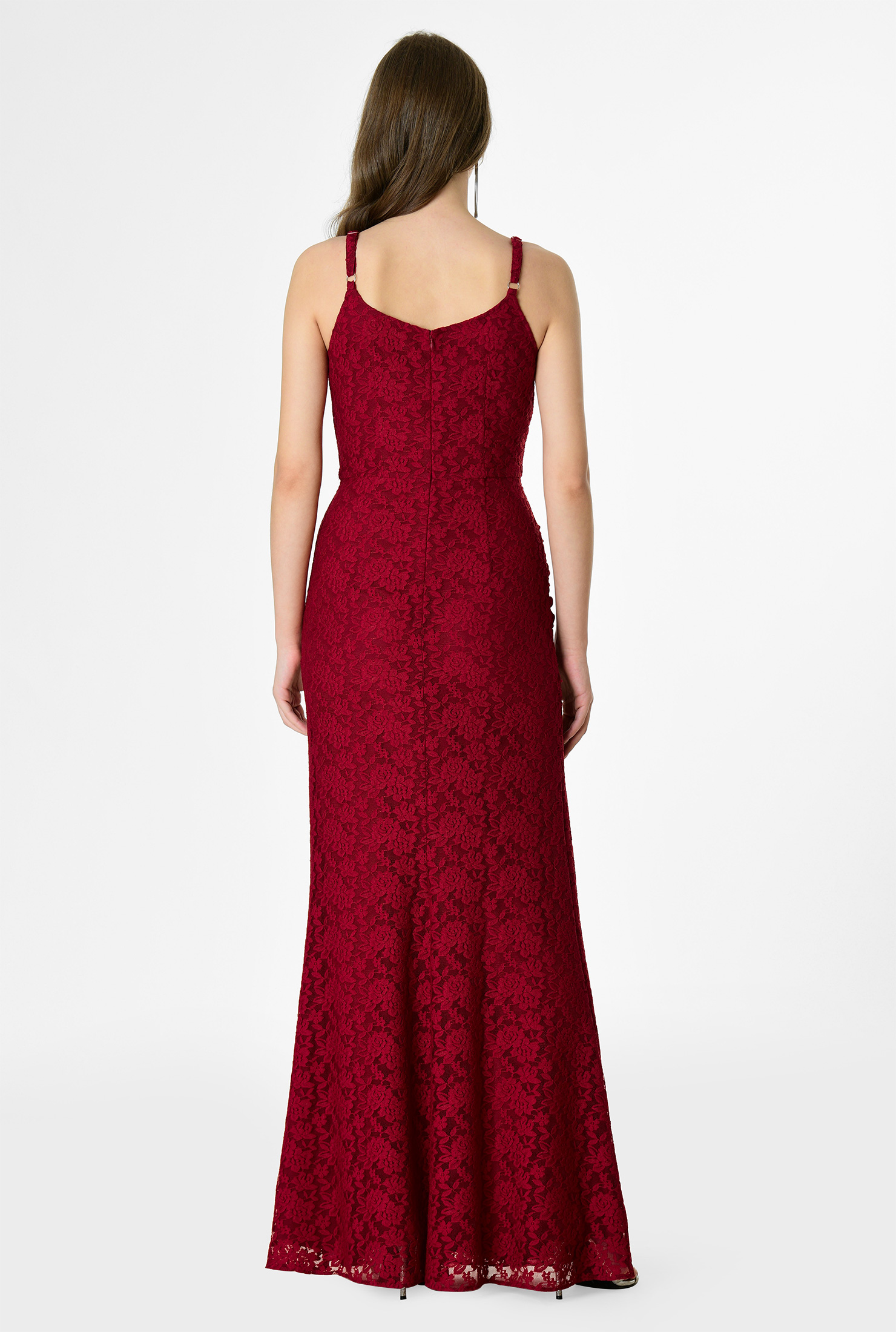 Shop Floral lace vented maxi dress | eShakti