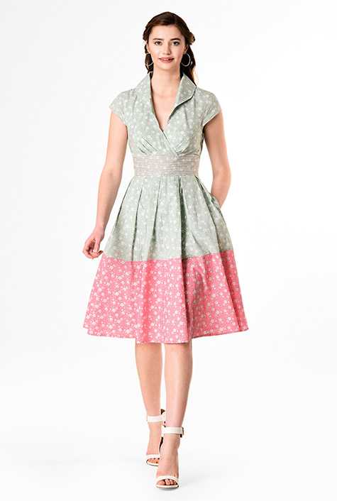 Shop Floral print cotton trapunto waist dress | eShakti