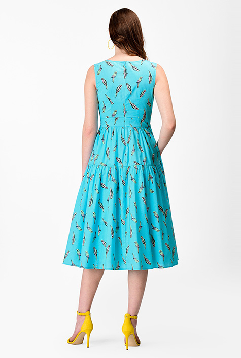 Shop Parrot print cotton tier dress | eShakti