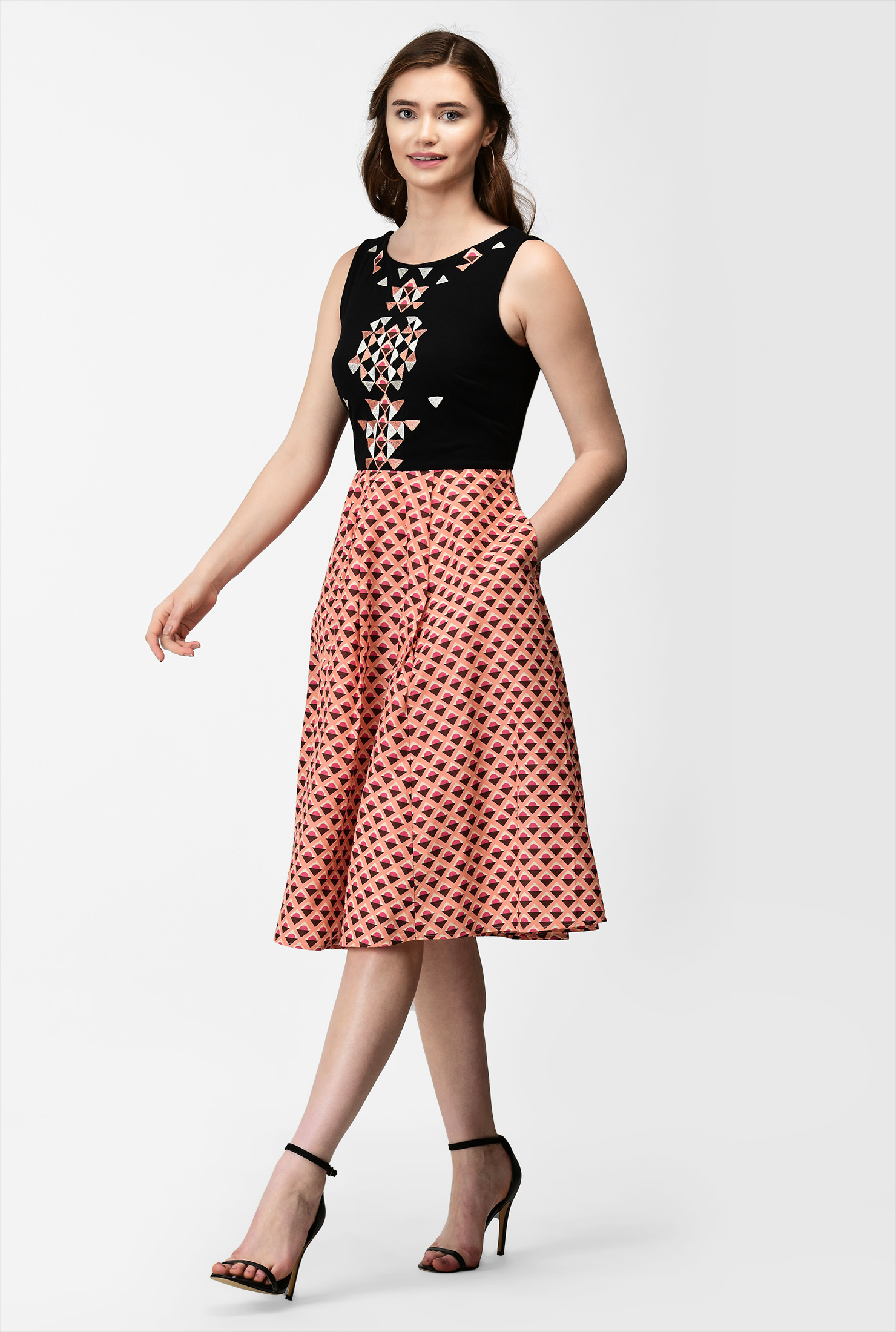 Shop Embellished cotton knit and graphic print cotton dress | eShakti