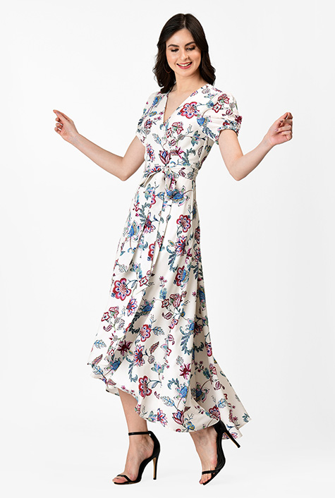 Shop Floral print crepe wrap dress | eShakti