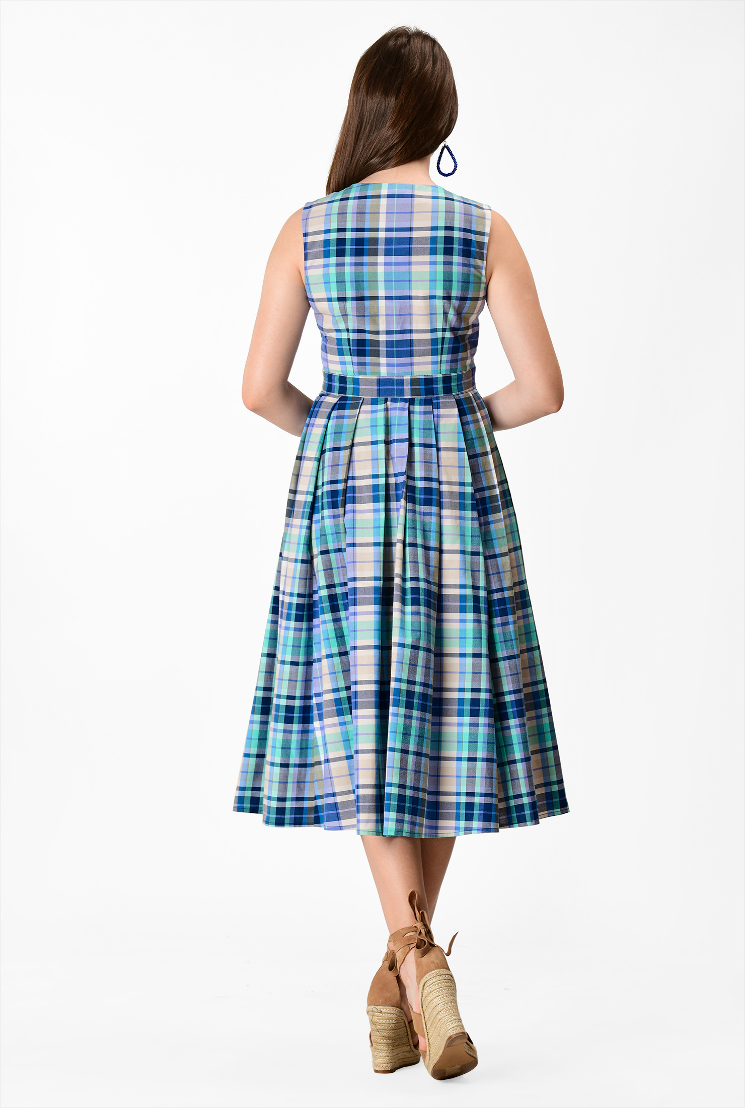 Shop Cotton check side button wrap dress | eShakti