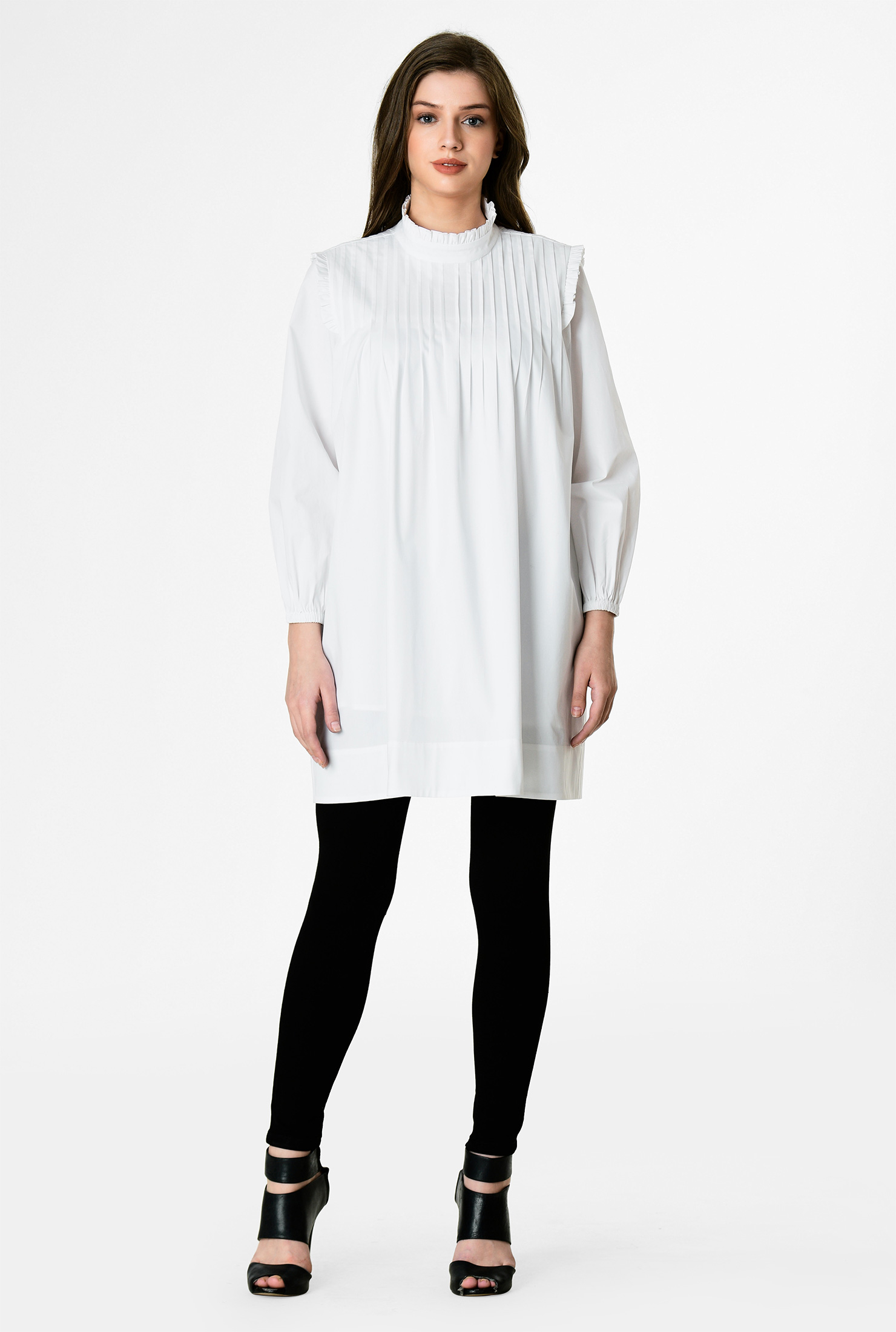 Shop Ruffle neck pintuck pleat poplin tunic | eShakti