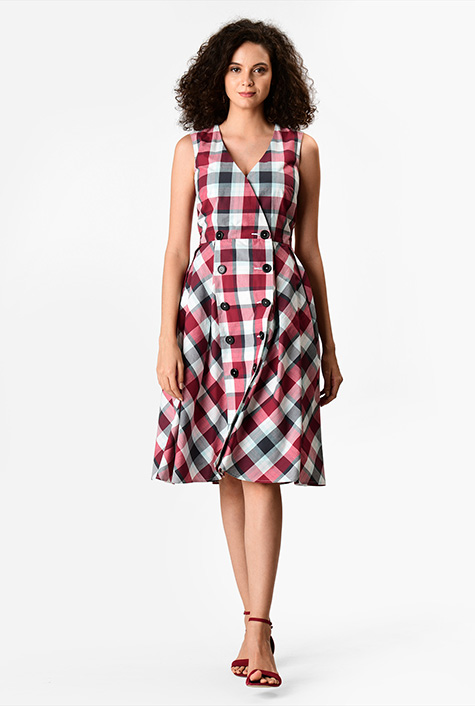Shop Double breasted cotton check dress | eShakti