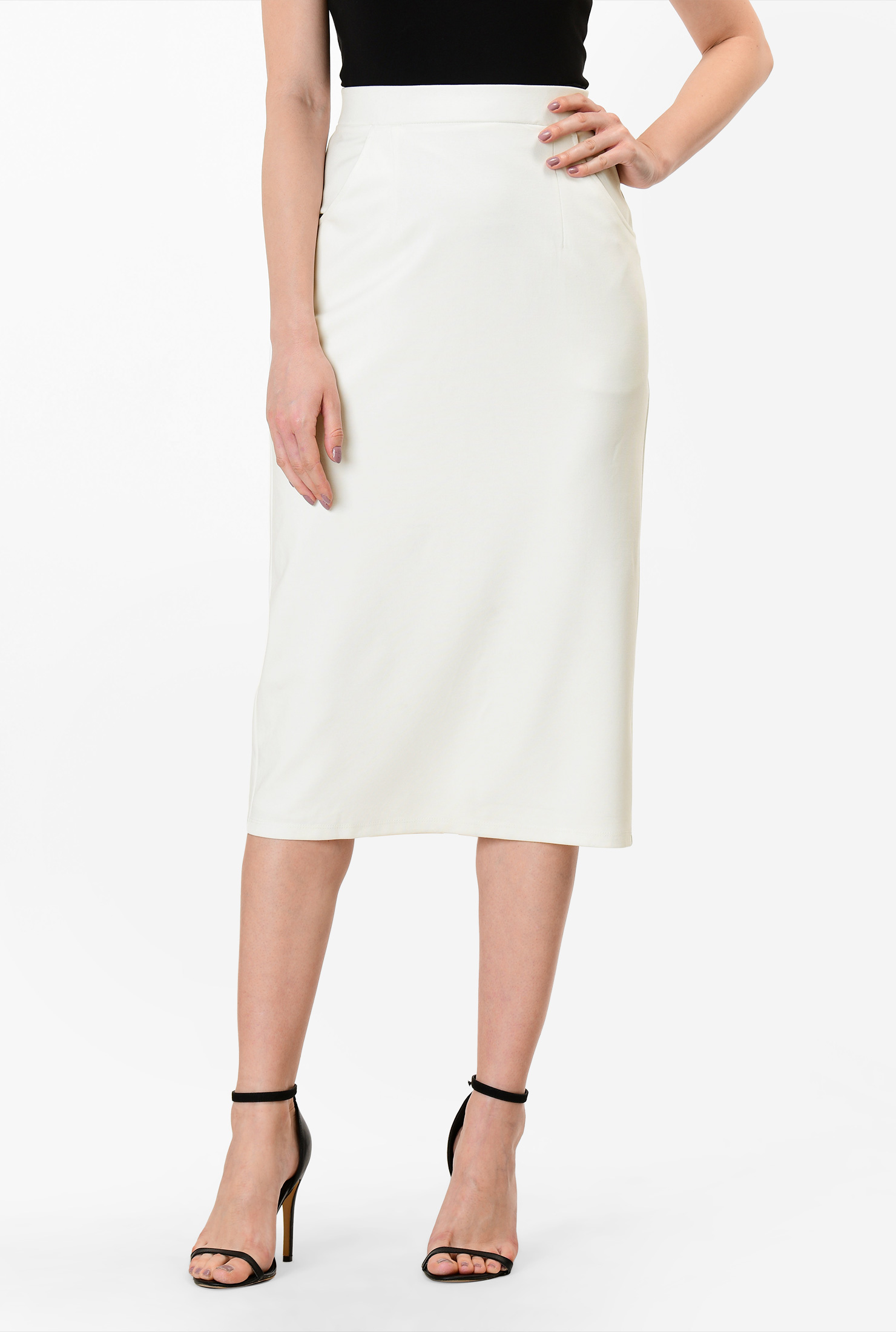 Shop Ponte knit midi straight skirt | eShakti