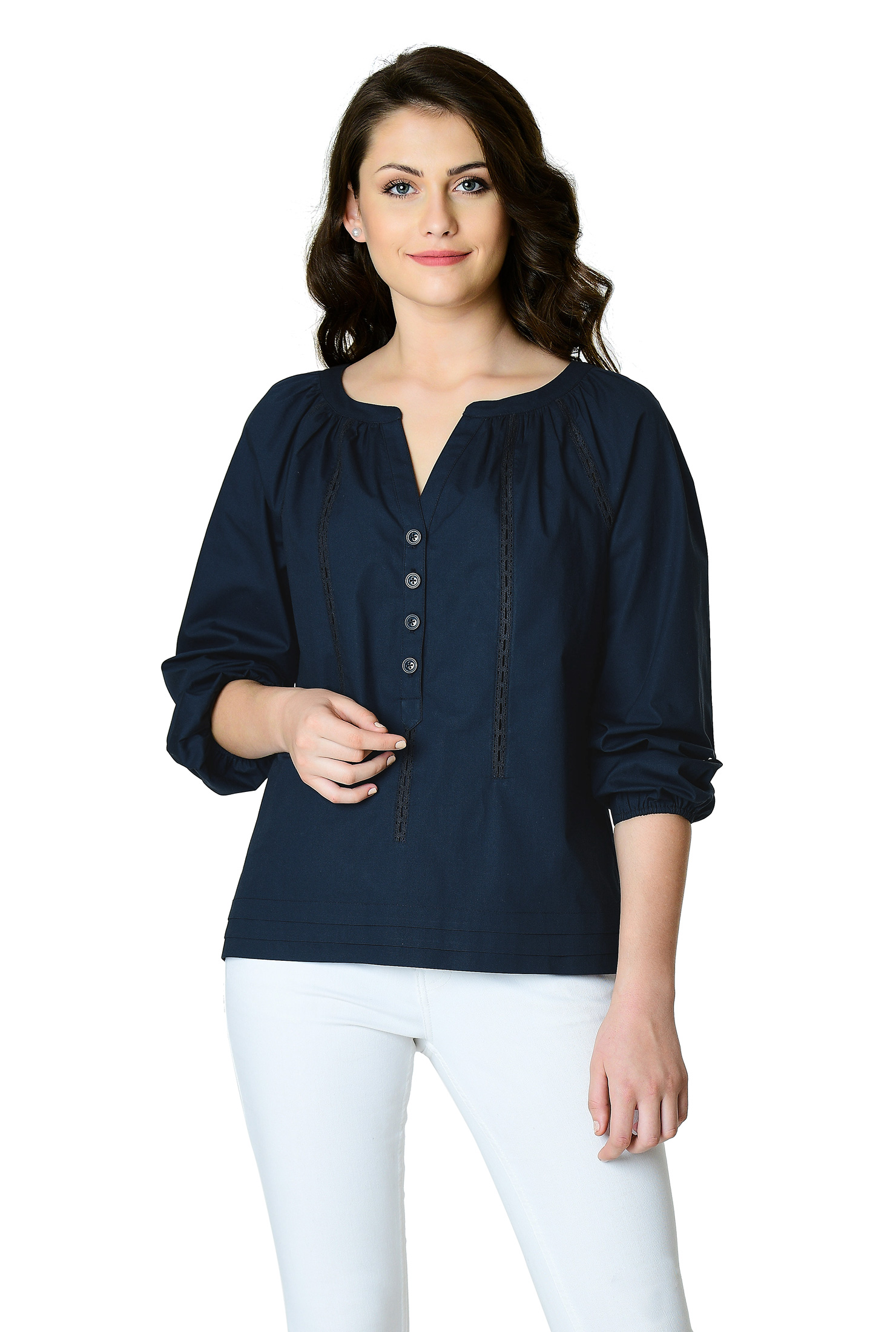 Shop Lattice trim poplin top | eShakti