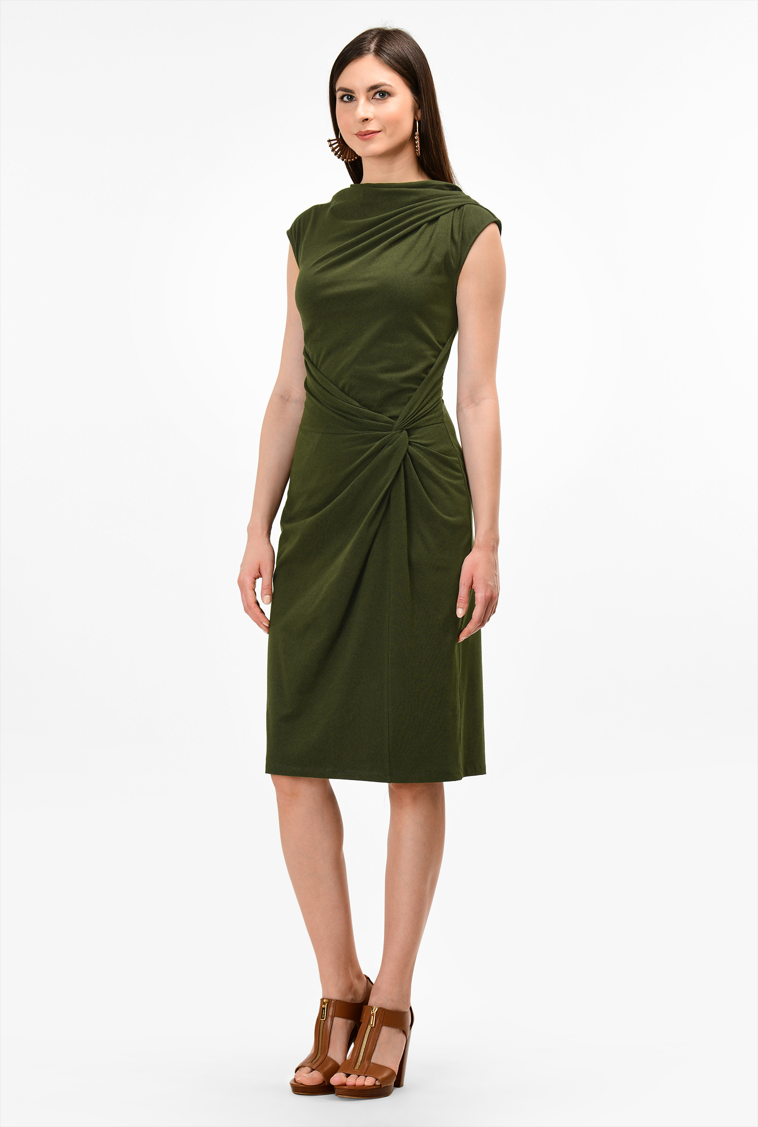 Shop Knot waist cotton knit sheath dress | eShakti