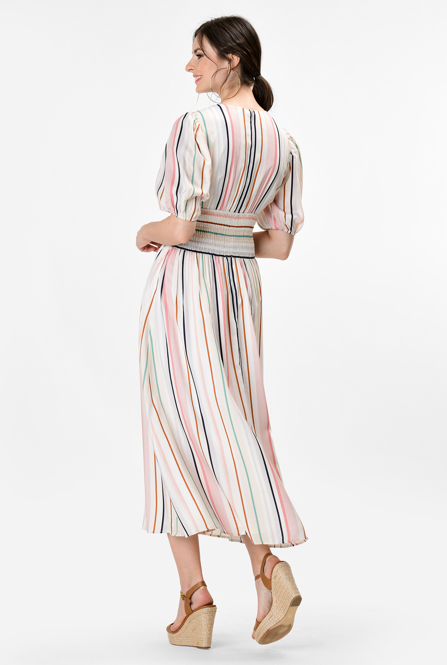 Shop Pastel stripe pleat waist dress | eShakti