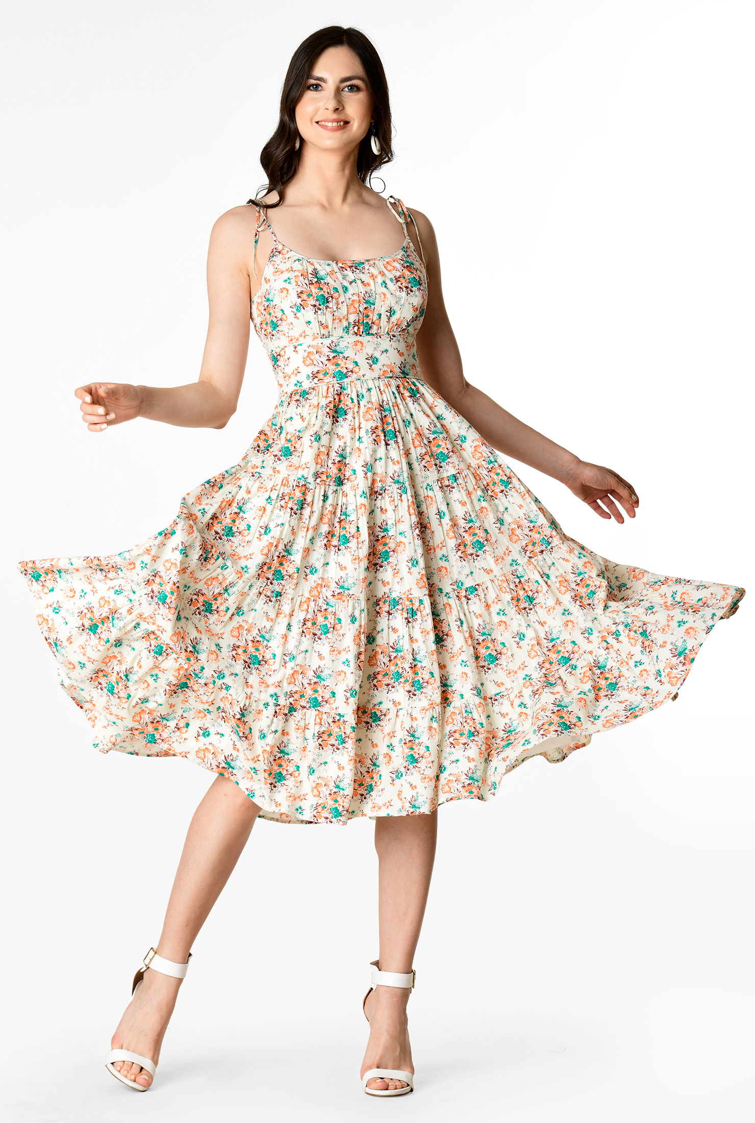 Shop Floral print cotton tiered sundress | eShakti