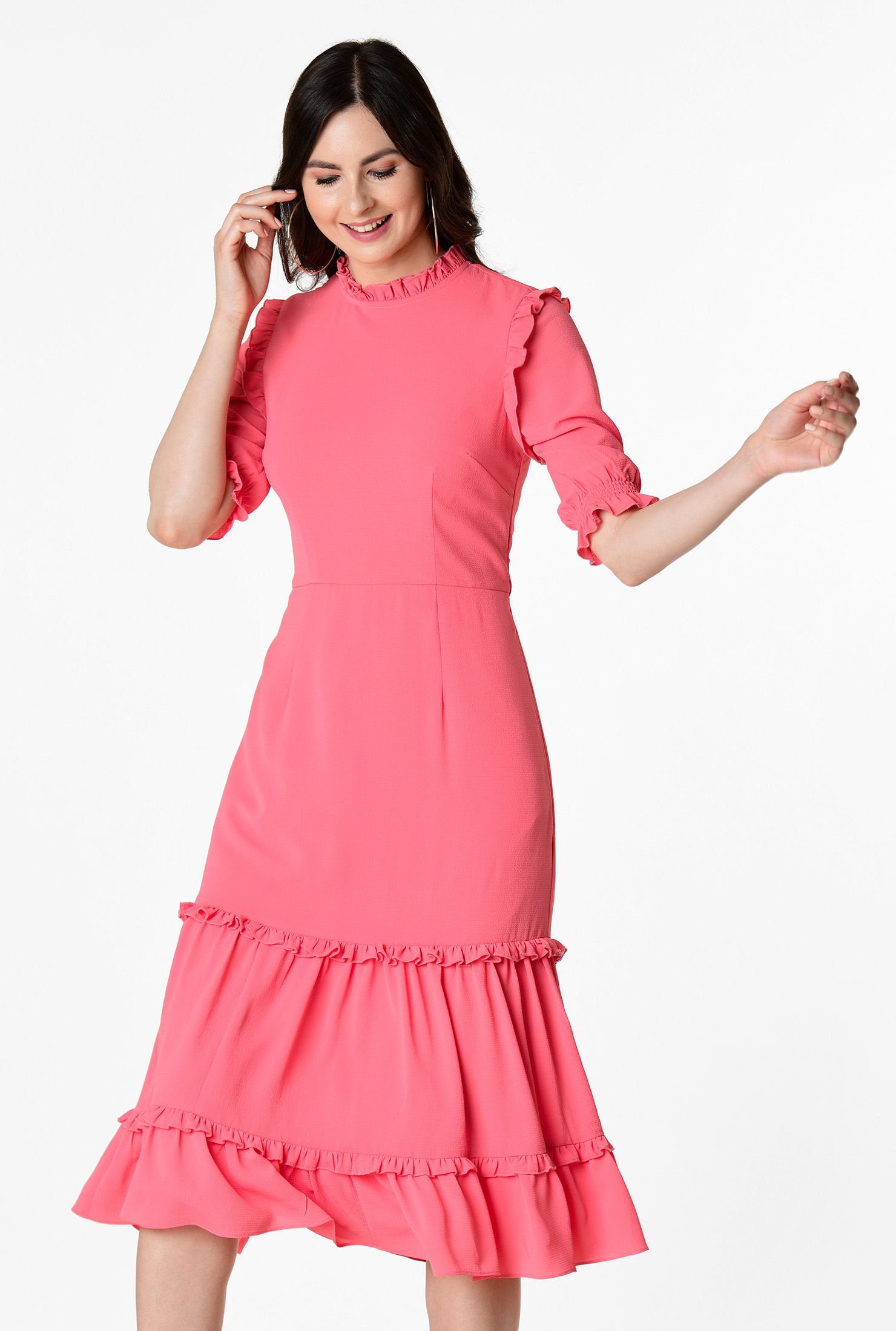 Shop Ruffle tier chiffon dress | eShakti