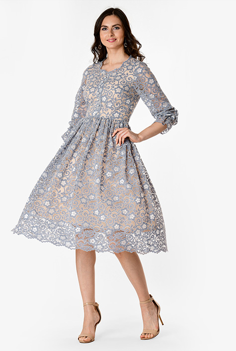 Shop Scallop floral guipure lace dress | eShakti