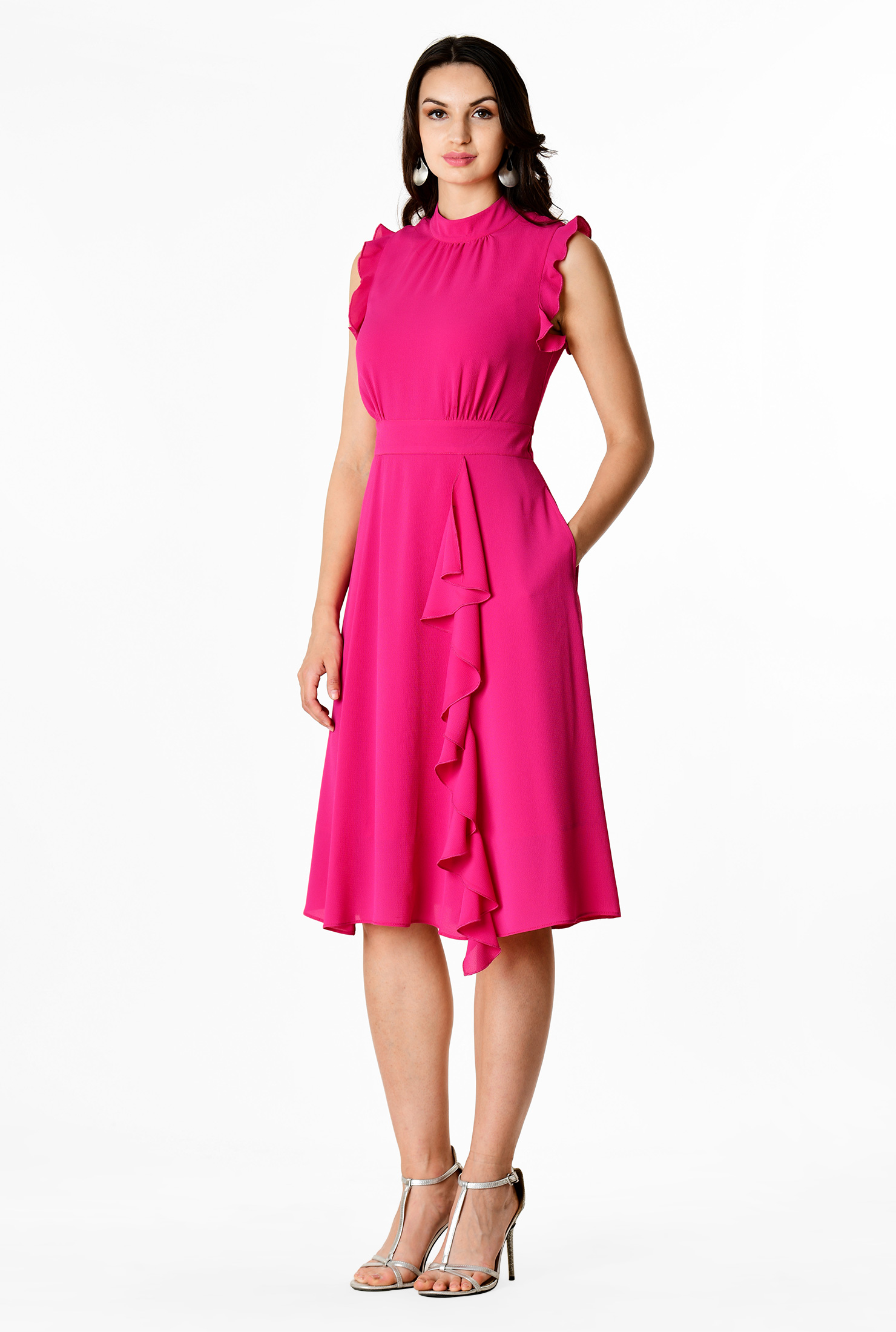 Shop Ruffle cascade chiffon dress | eShakti