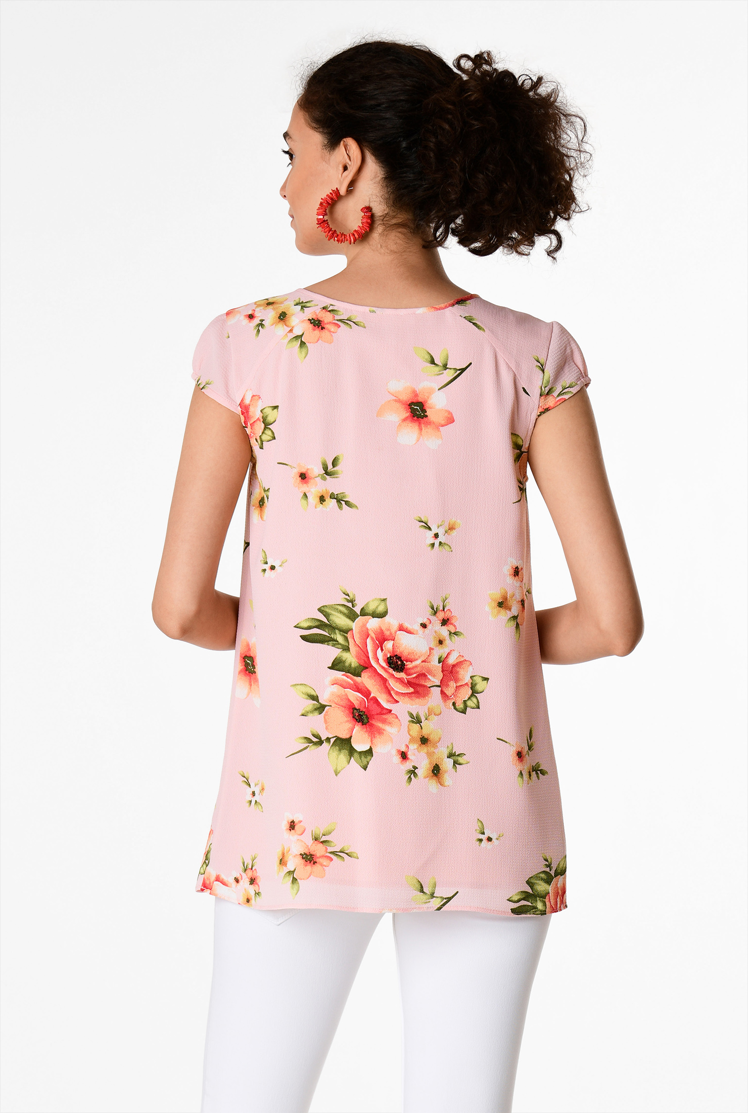 Shop Floral print bubble crepe pleat front top | eShakti