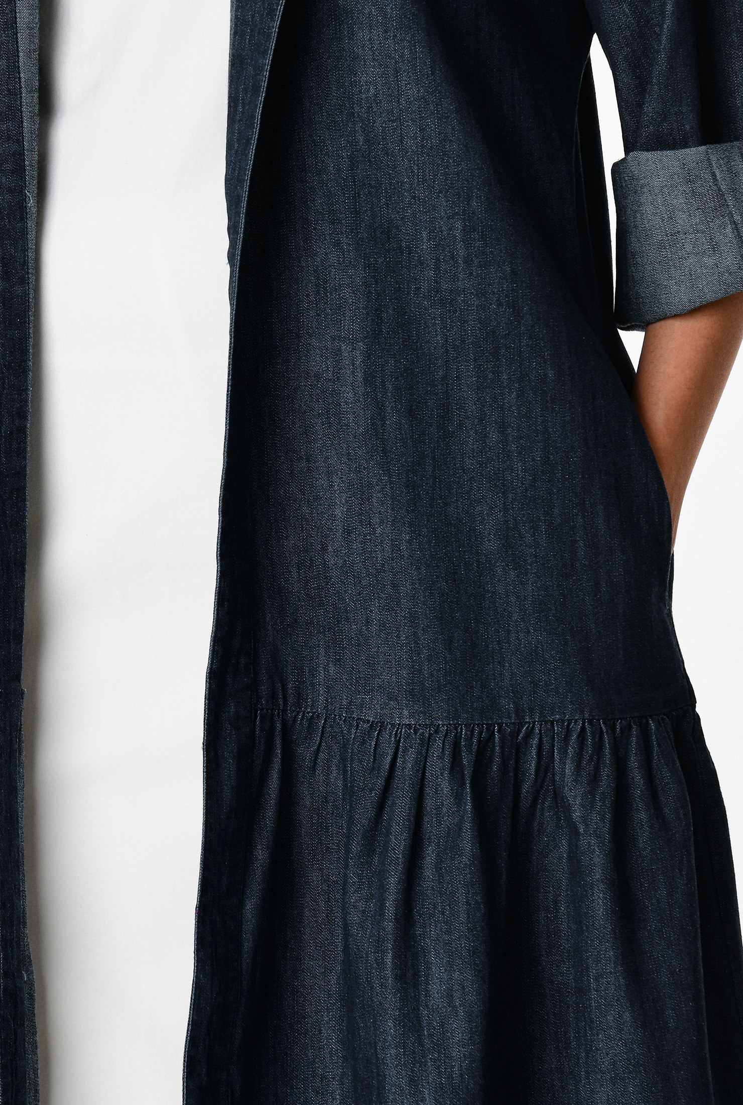 Shop Ruffle hem denim hoodie jacket | eShakti