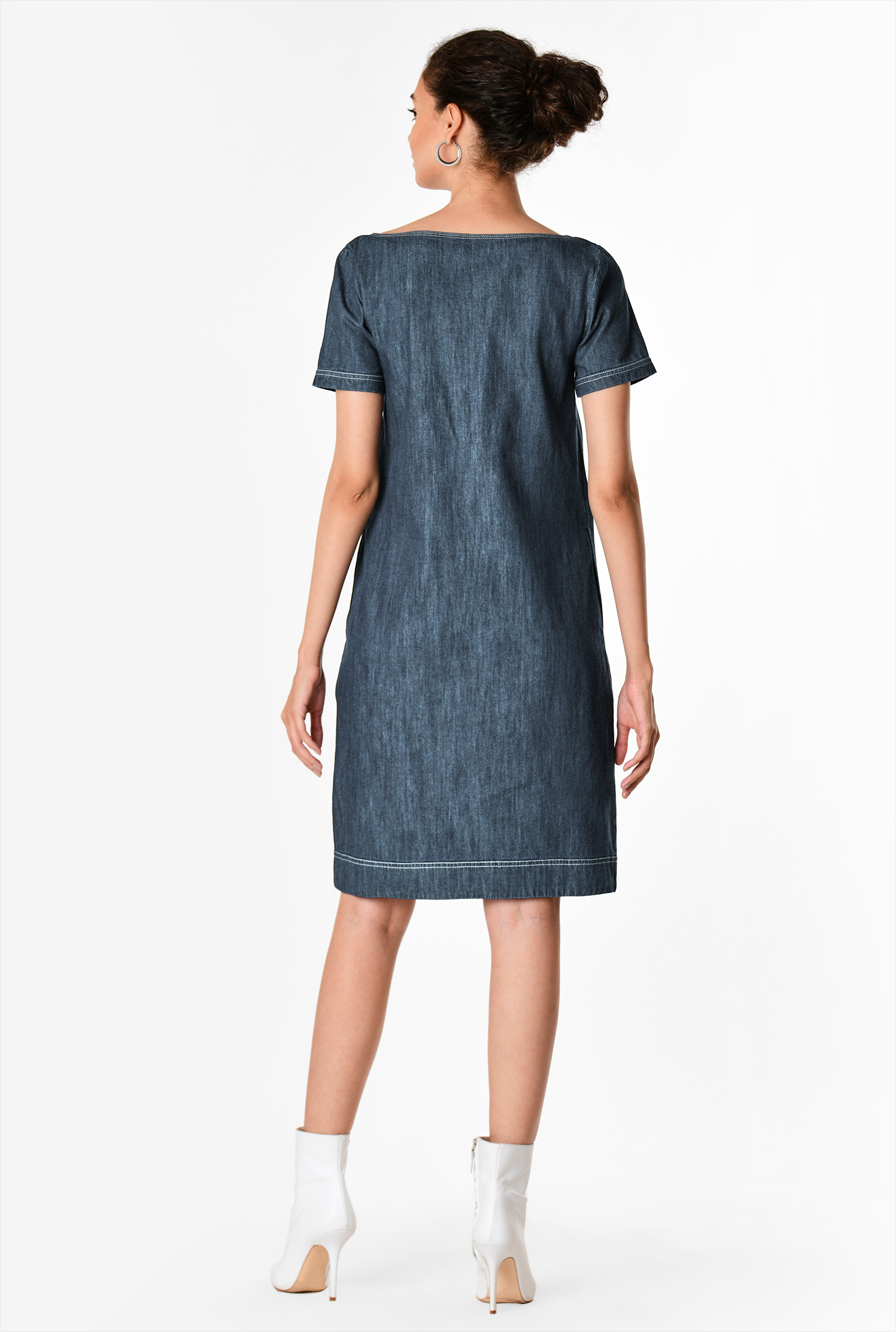 Shop Deep indigo cotton denim shift dress | eShakti