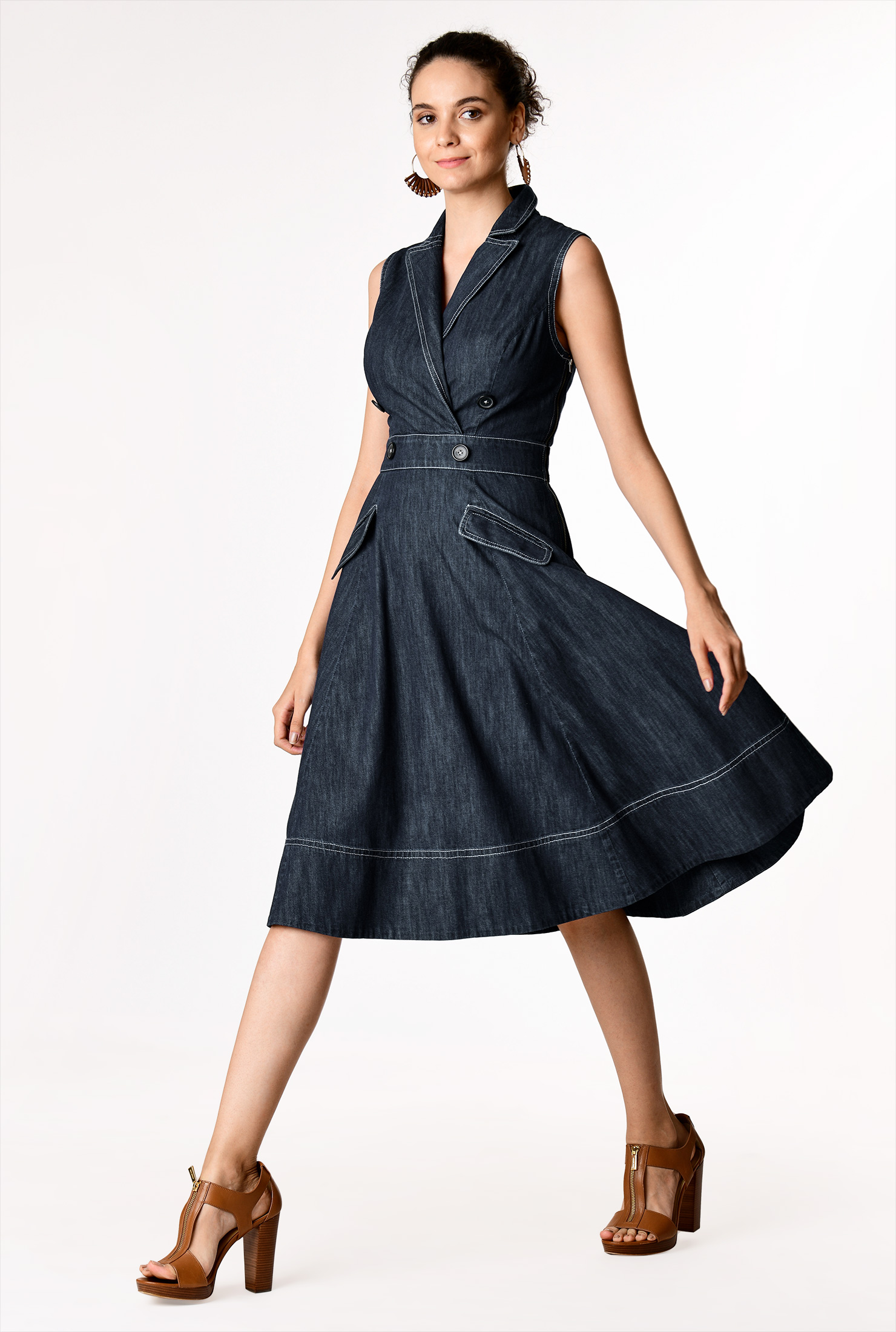 Shop Notch collar denim jumper dress | eShakti