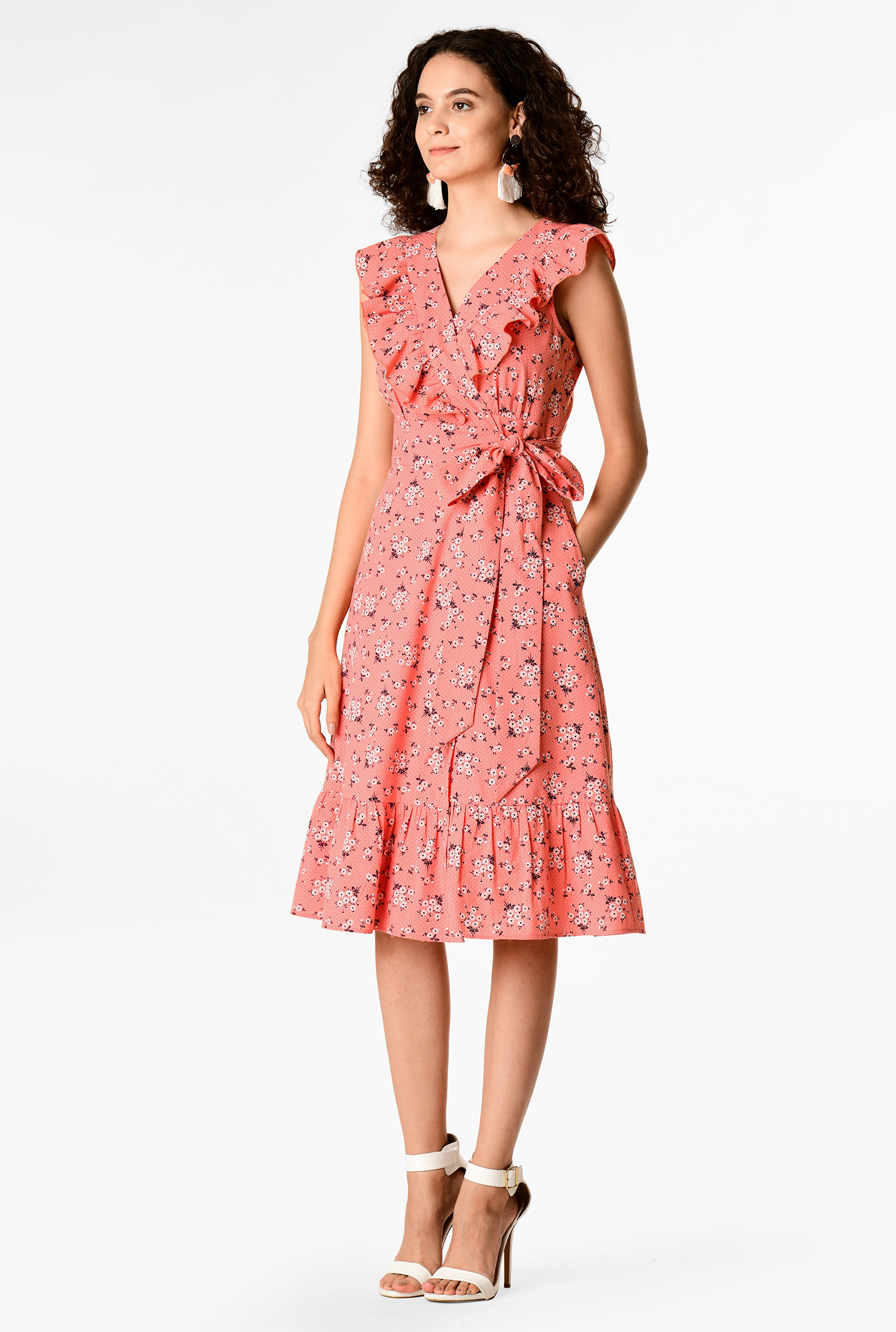 Shop Ruffle floral print cotton wrap dress | eShakti