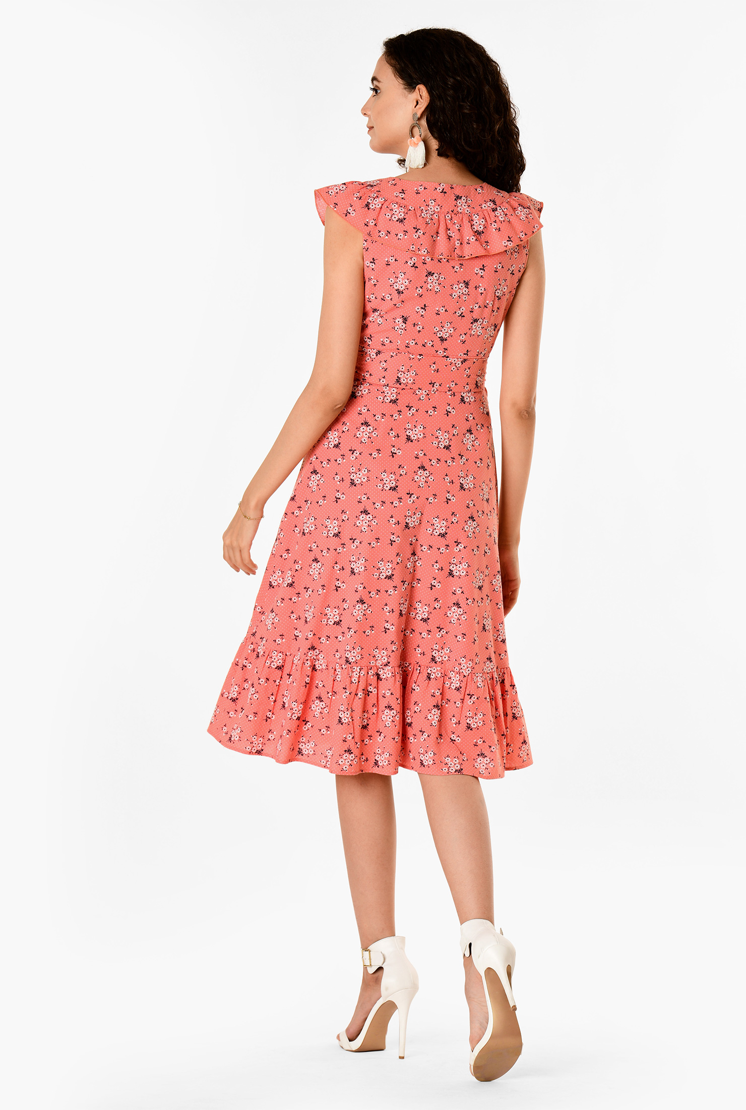 Shop Ruffle floral print cotton wrap dress | eShakti