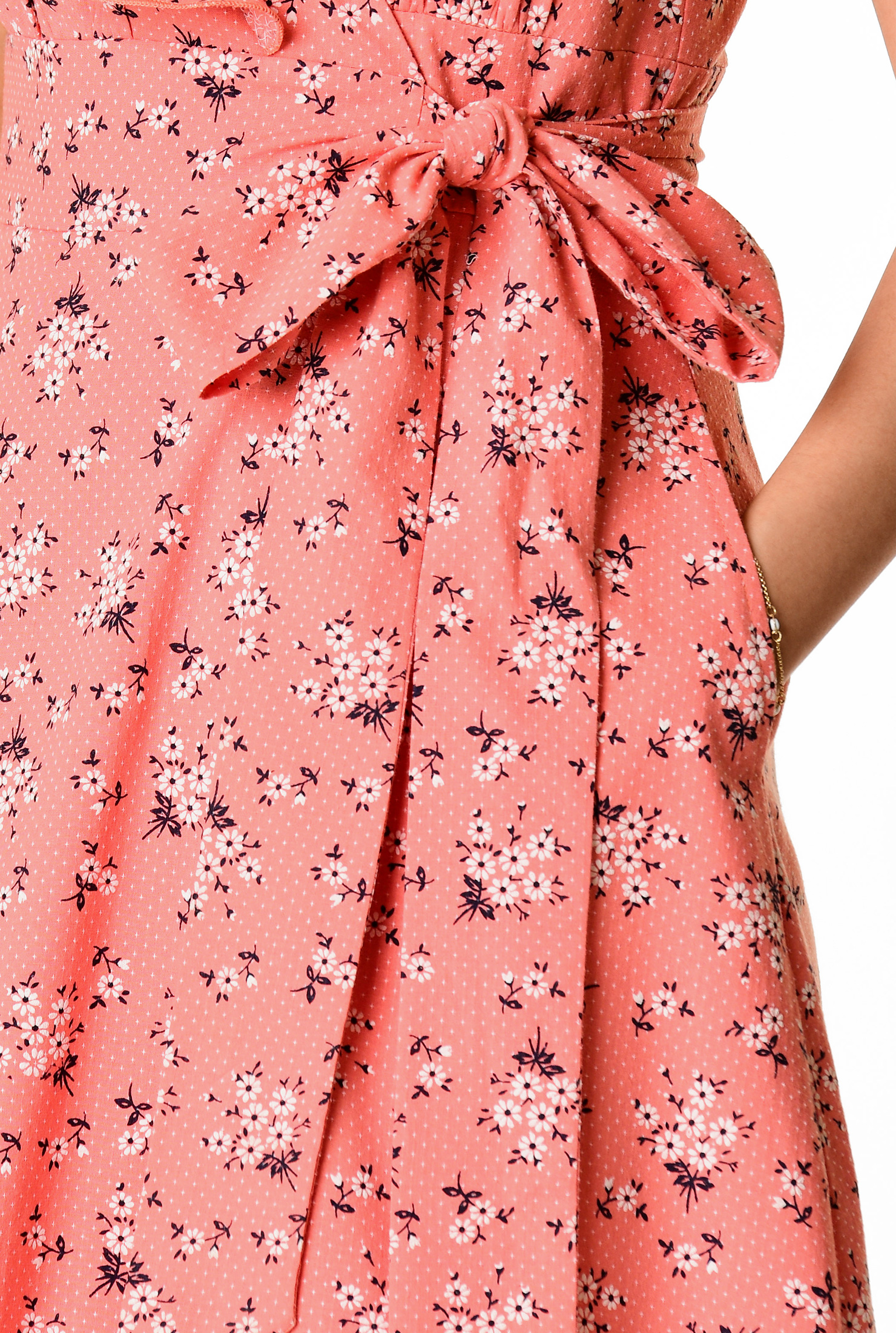 Shop Ruffle floral print cotton wrap dress | eShakti