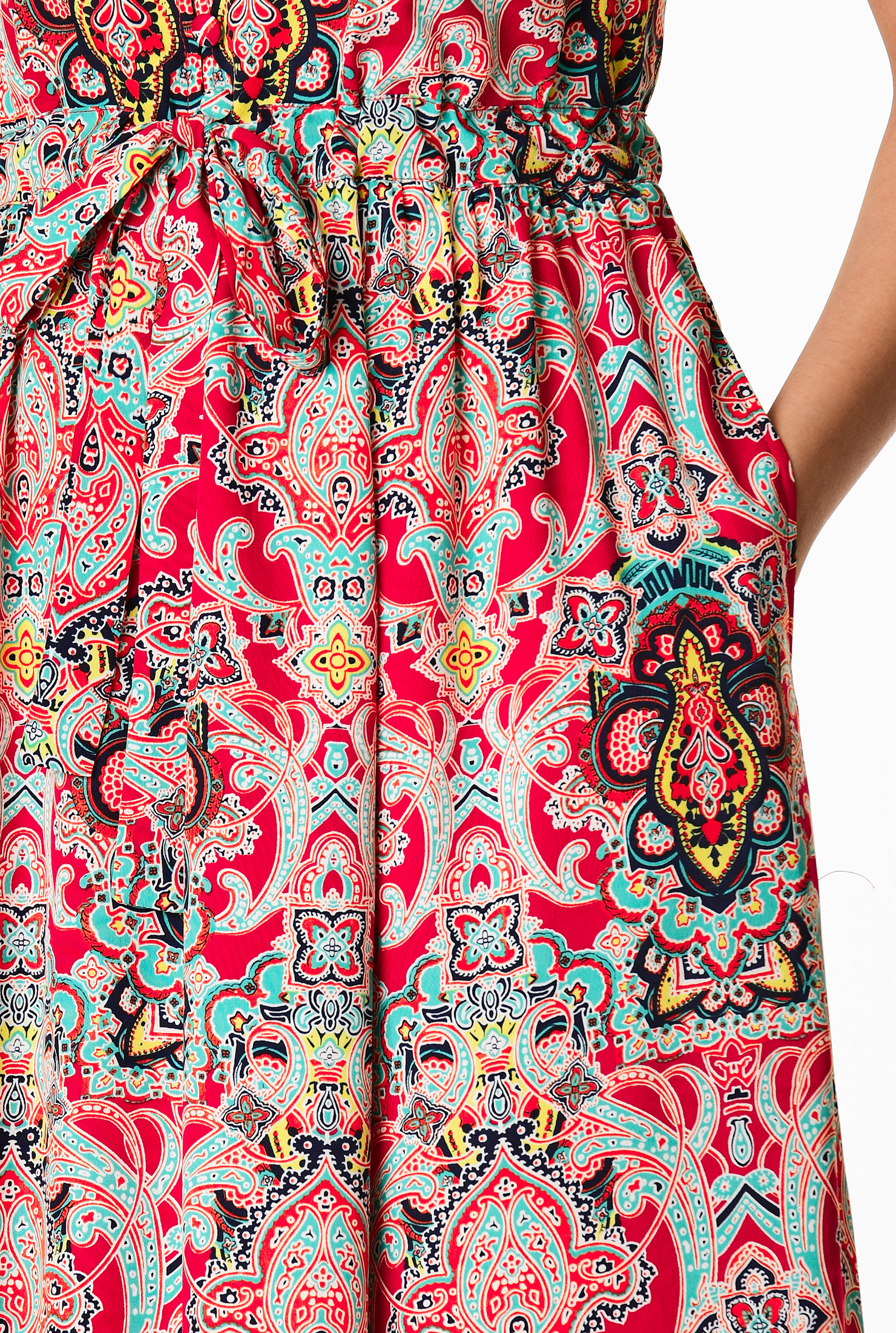 Shop Tile print drawstring ties moss crepe dress | eShakti