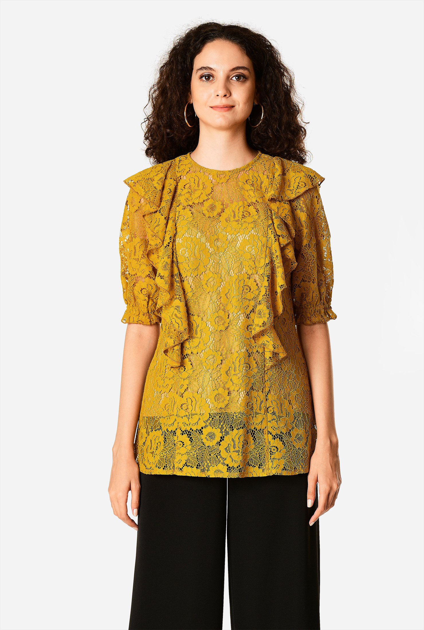 Shop Ruffle floral lace sheer blouse | eShakti