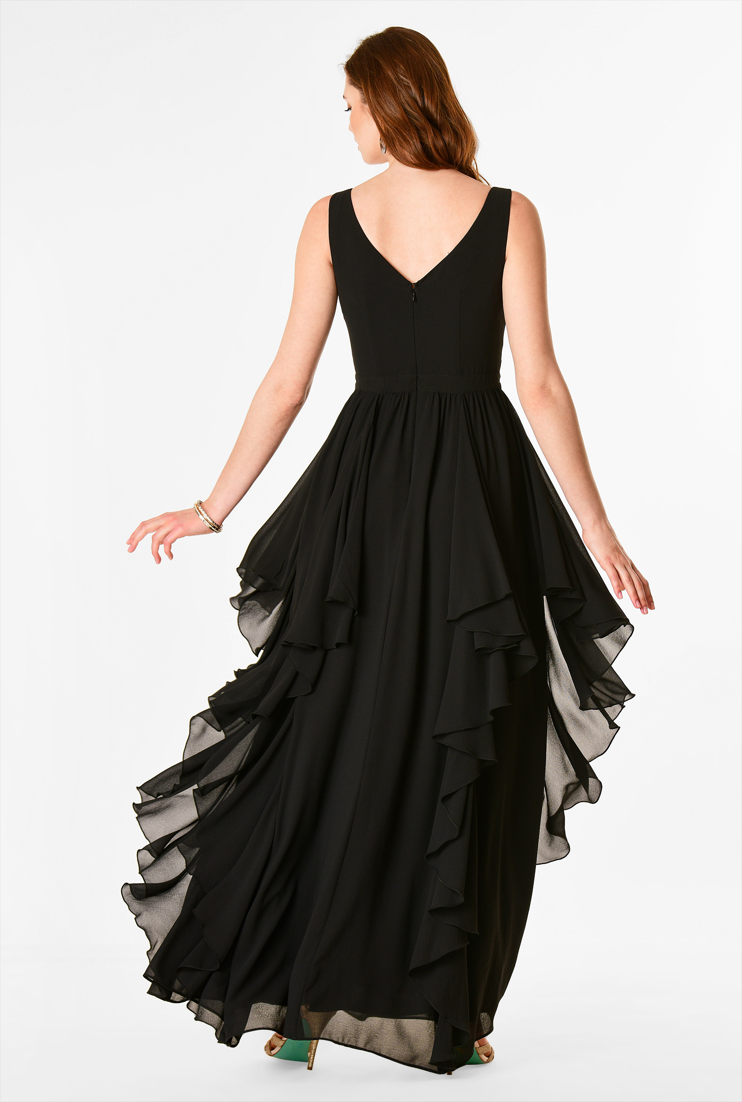 Shop Ruffle cascade chiffon maxi dress | eShakti