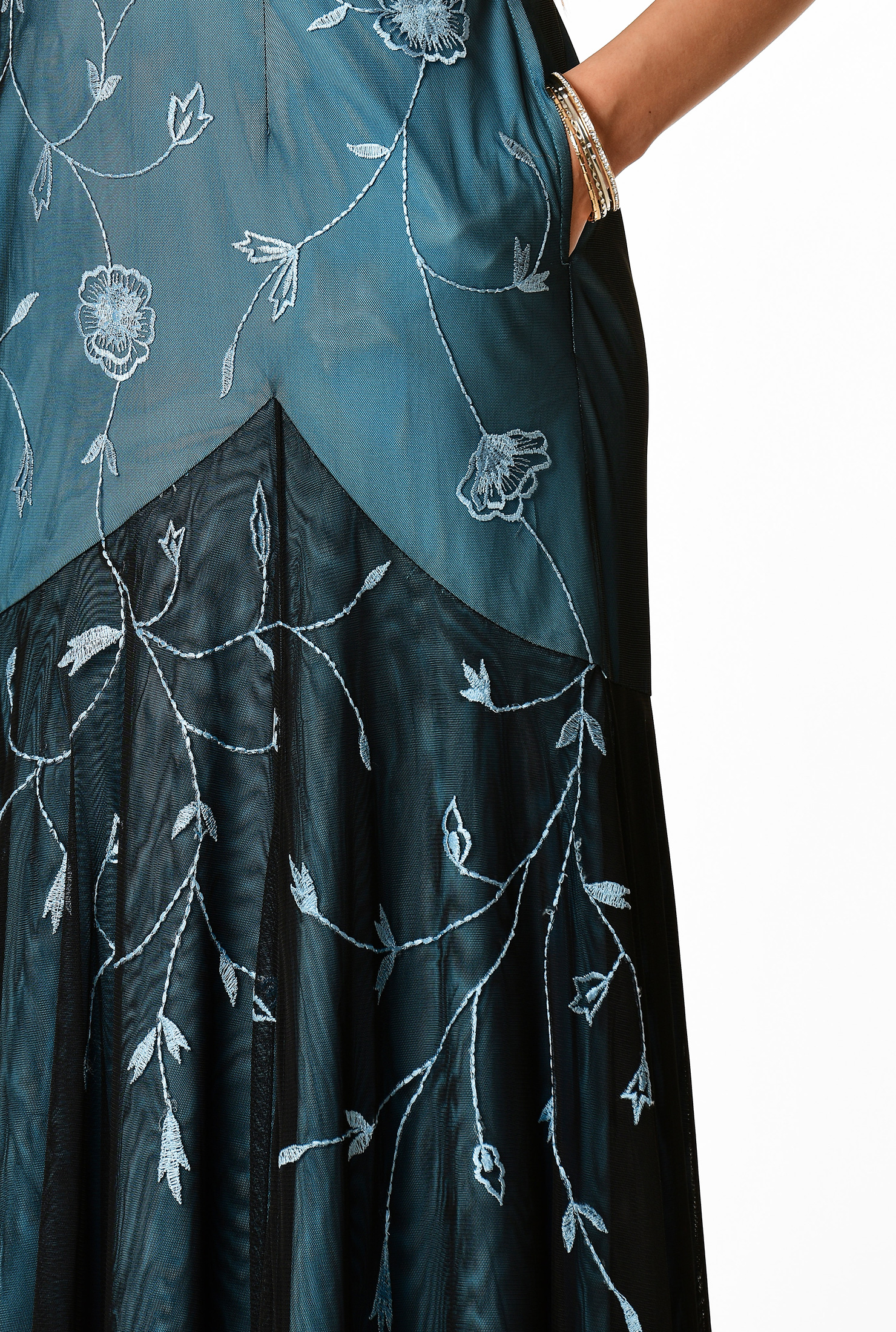 Shop Floral embellished tulle overlay maxi dress | eShakti