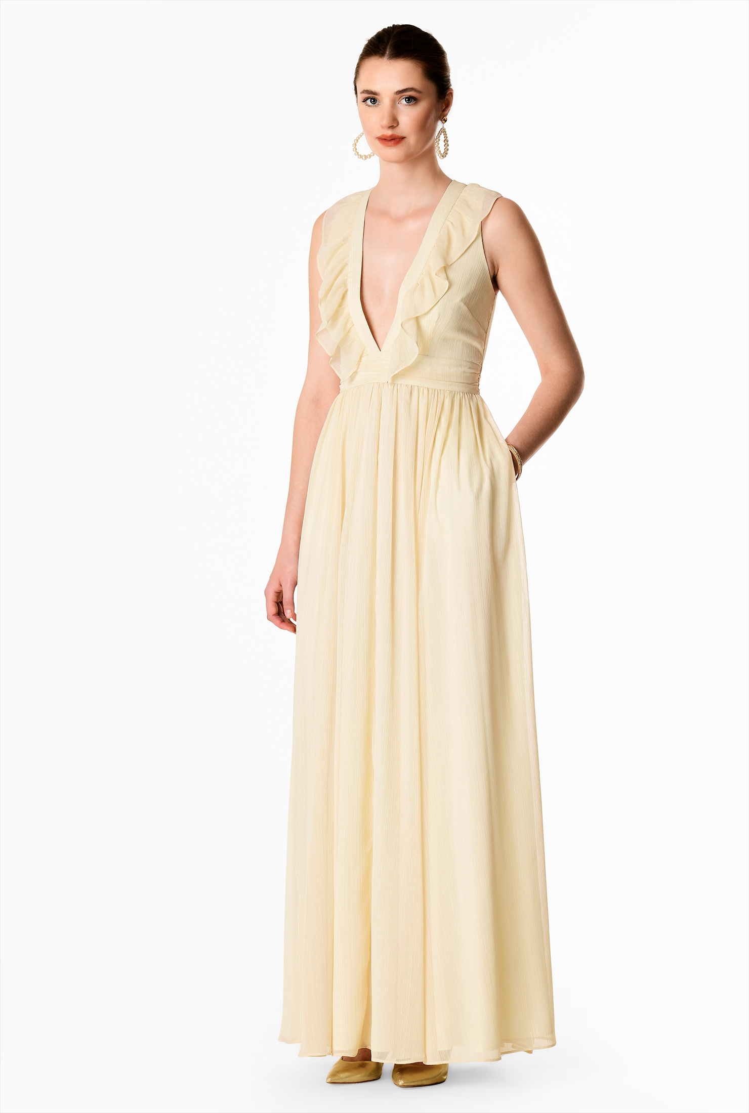 Shop Ruffle plunge chiffon maxi dress | eShakti