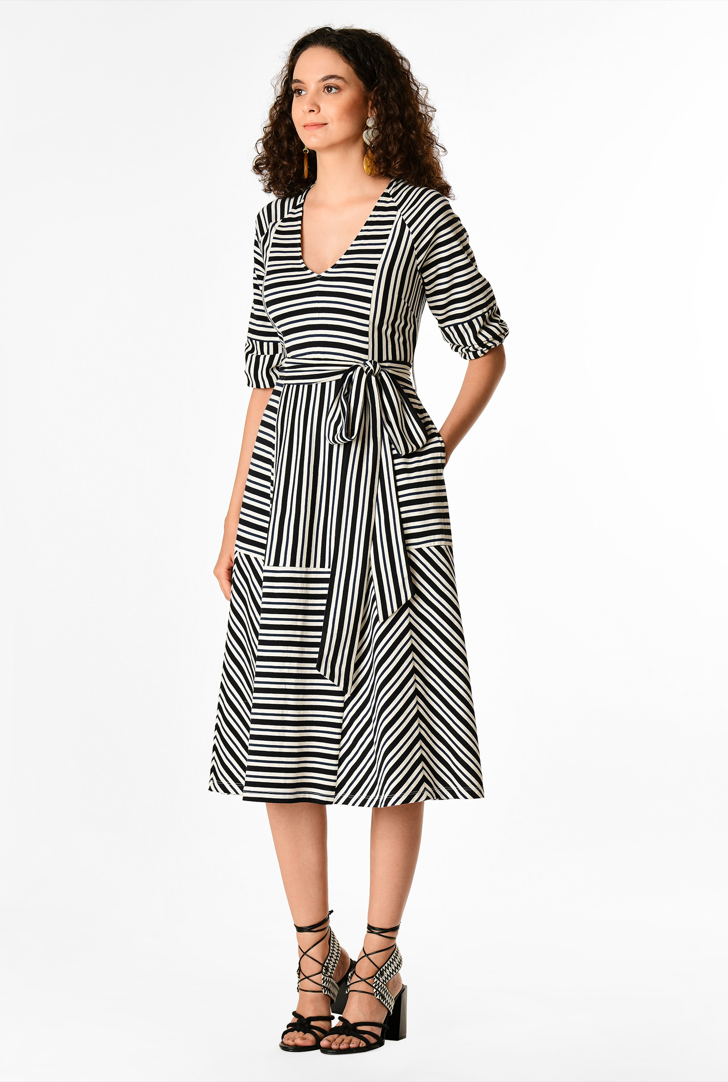 Shop Two-tone stripe cotton knit dress | eShakti