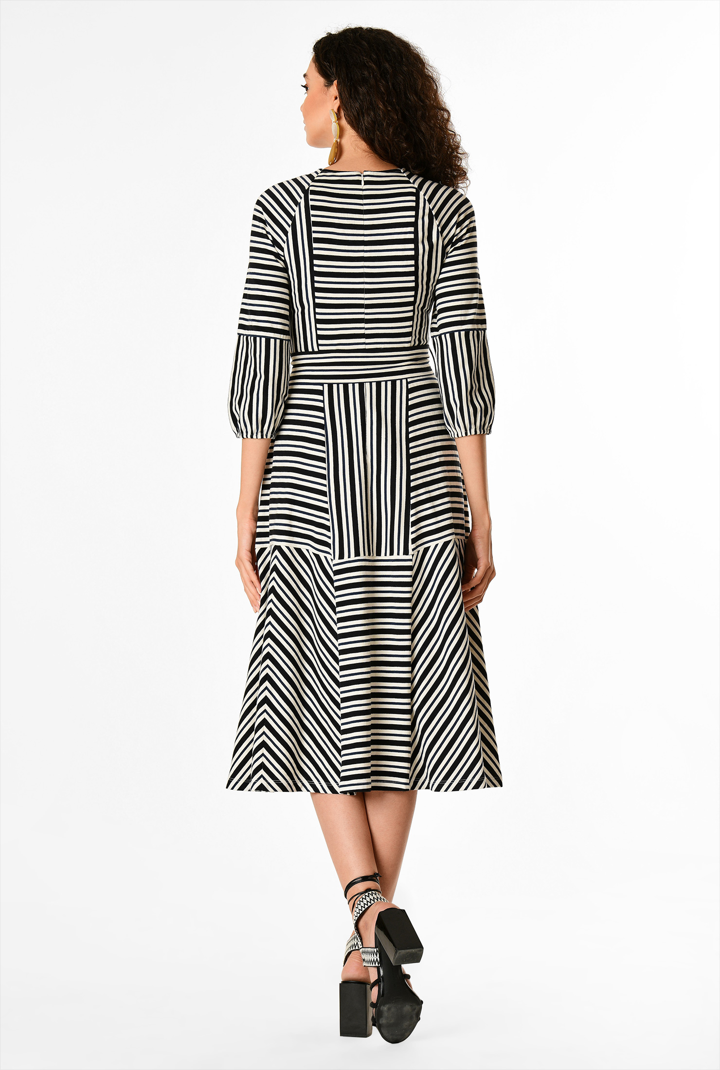 Shop Two-tone stripe cotton knit dress | eShakti