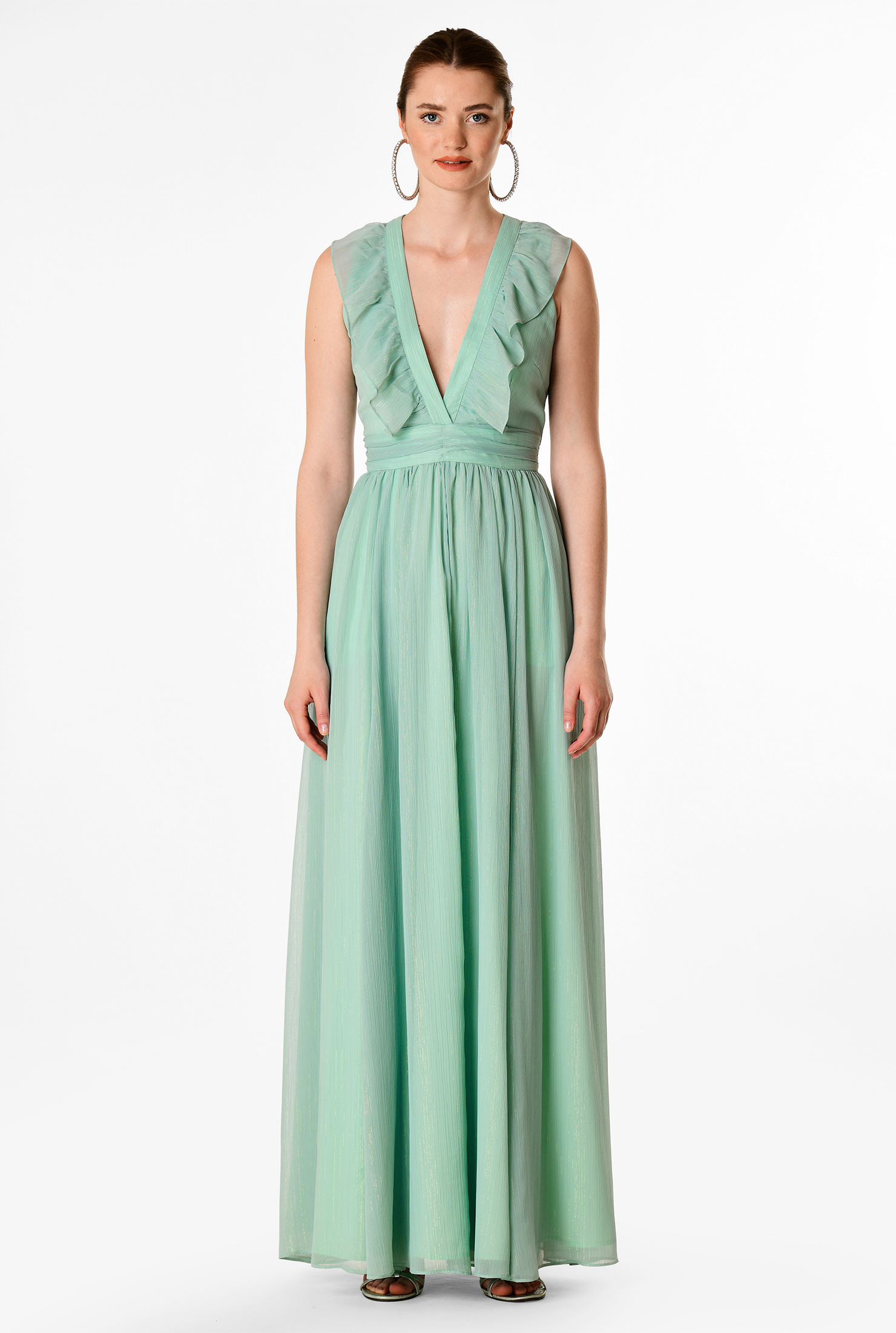 Shop Ruffle plunge chiffon maxi dress | eShakti