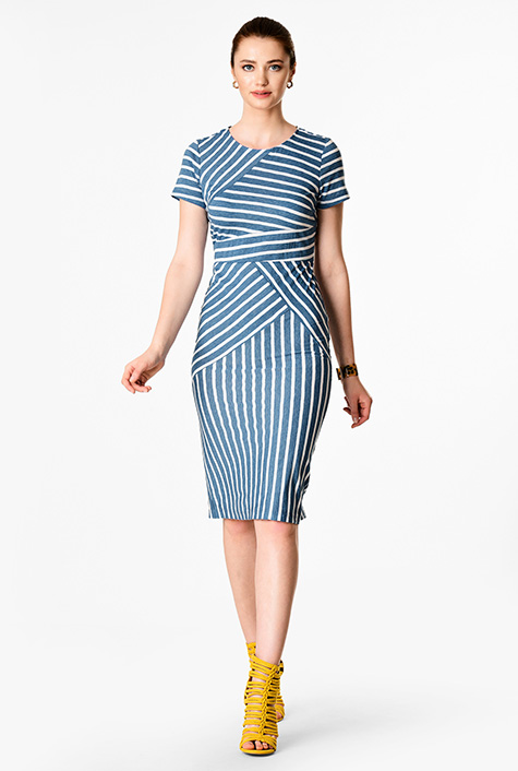 Shop Segmented stripe cotton knit sheath dress | eShakti