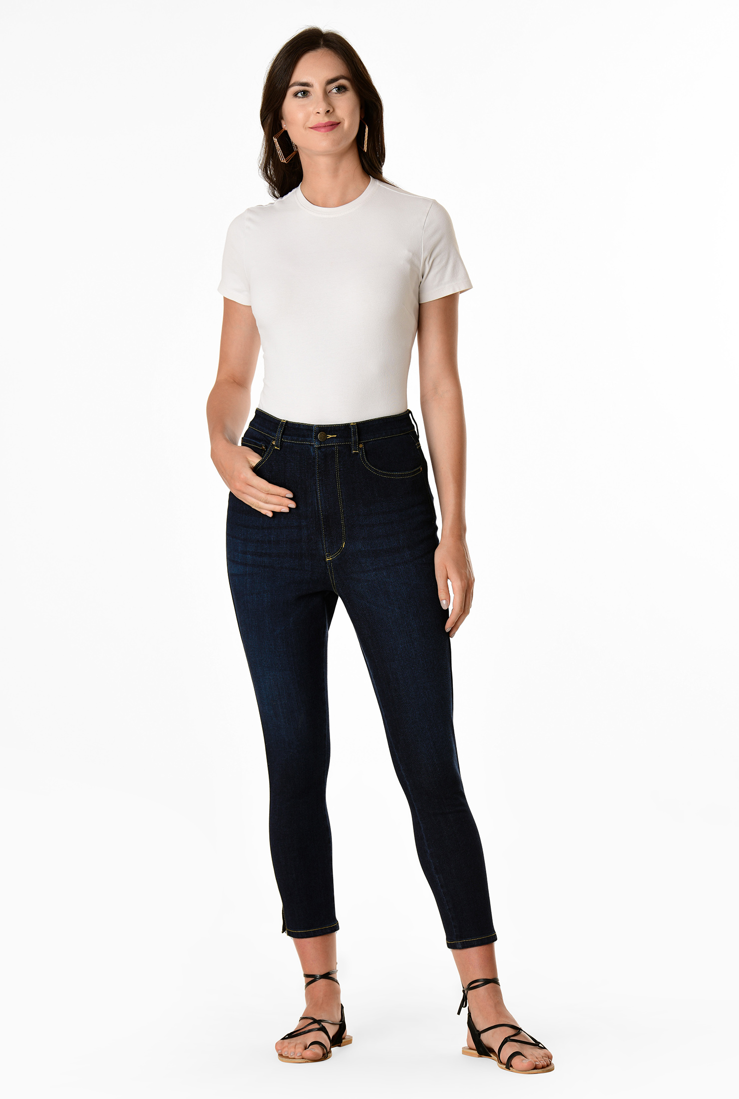 Shop Deep indigo denim crop skinny jeans | eShakti