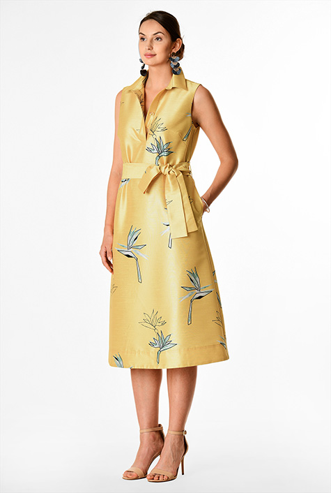 Shop Floral print dupioni sash tie shift dress | eShakti