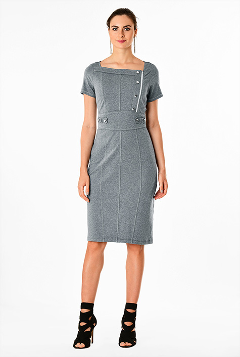 Shop Side zip front cotton knit sheath dress | eShakti