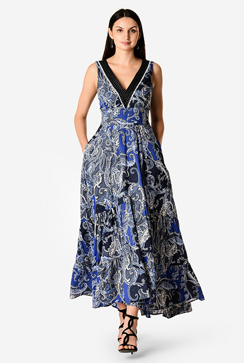 Shop Ruched tier floral print cotton voile dress | eShakti