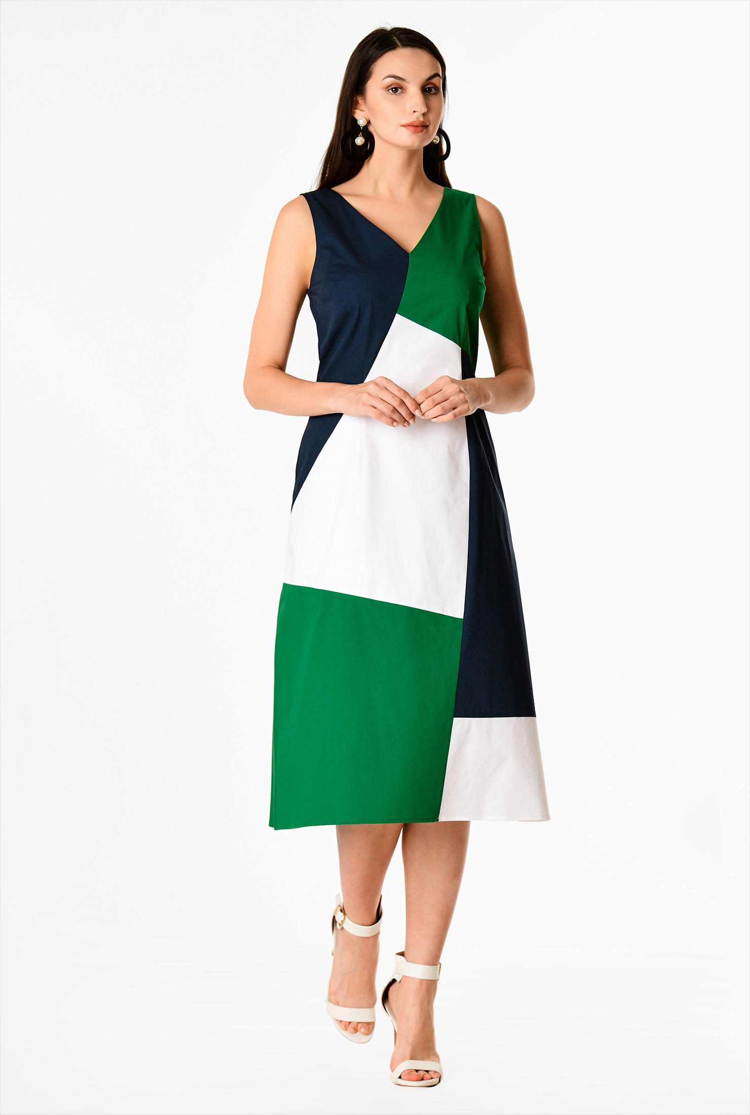 Shop Asymmetric colorblock poplin shift dress | eShakti