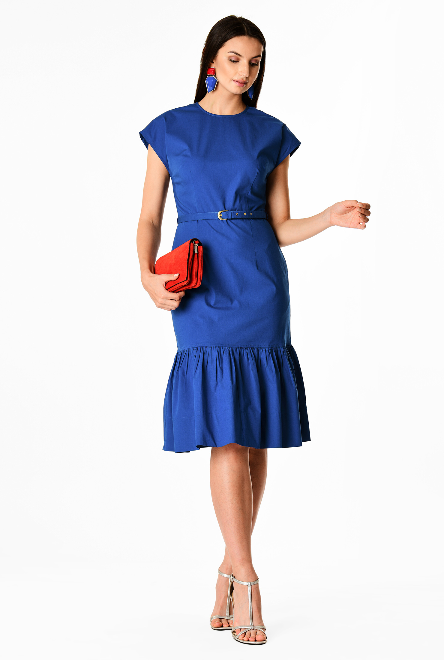 Shop Stretch cotton ruffle hem sheath dress | eShakti