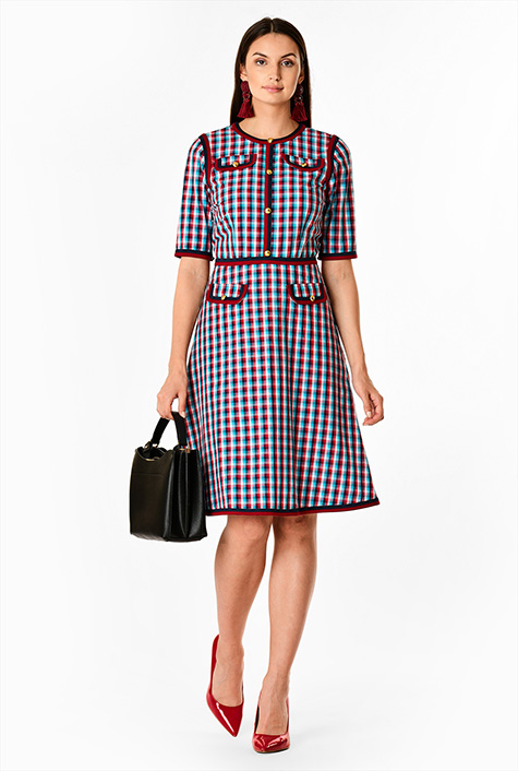 Shop Cotton check contrast trim A-line dress | eShakti