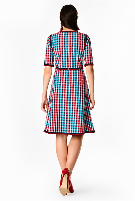 Shop Cotton check contrast trim A-line dress | eShakti