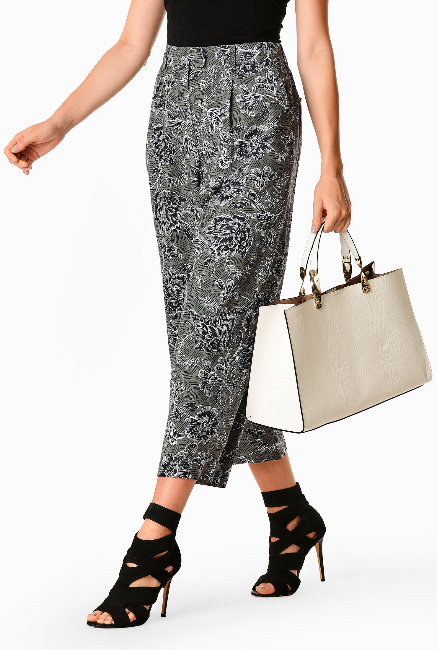 Shop Floral print linen crop pants | eShakti