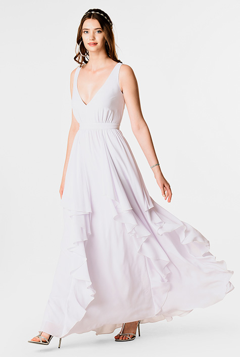 Shop Ruffle cascade chiffon maxi dress | eShakti