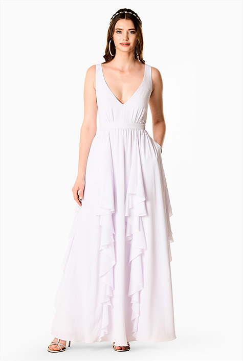 Shop Ruffle cascade chiffon maxi dress | eShakti
