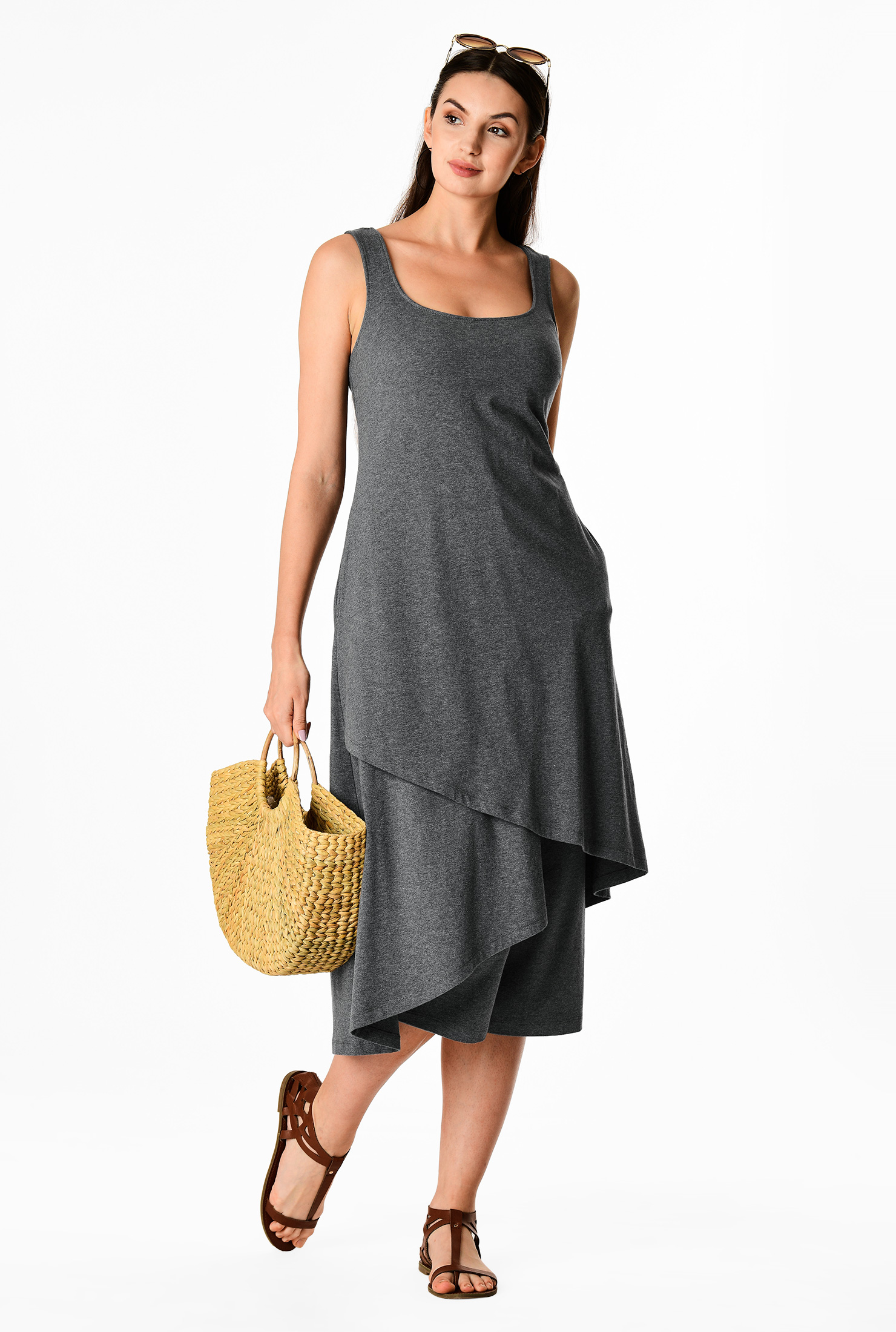 Shop Asymmetric hem cotton knit tunic and pants set | eShakti