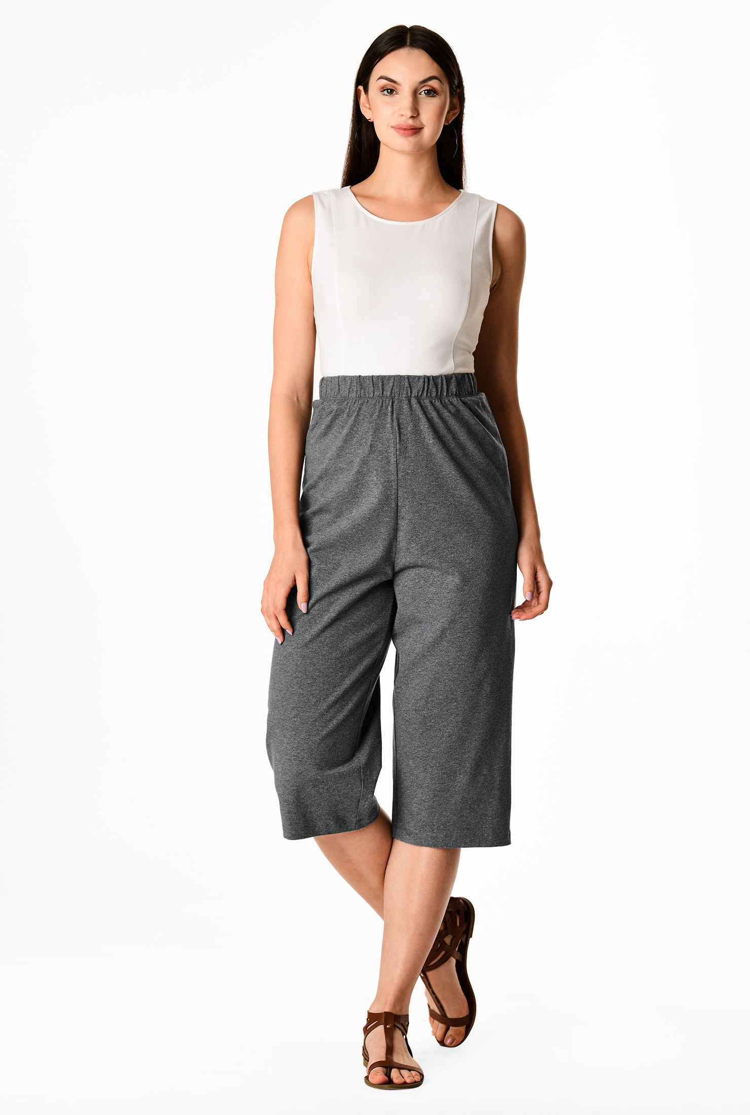 Shop Asymmetric hem cotton knit tunic and pants set | eShakti