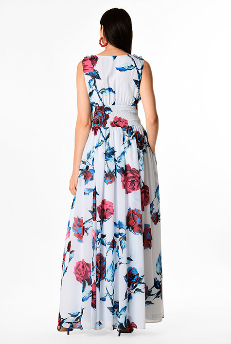Shop Overblown rose print georgette maxi dress | eShakti