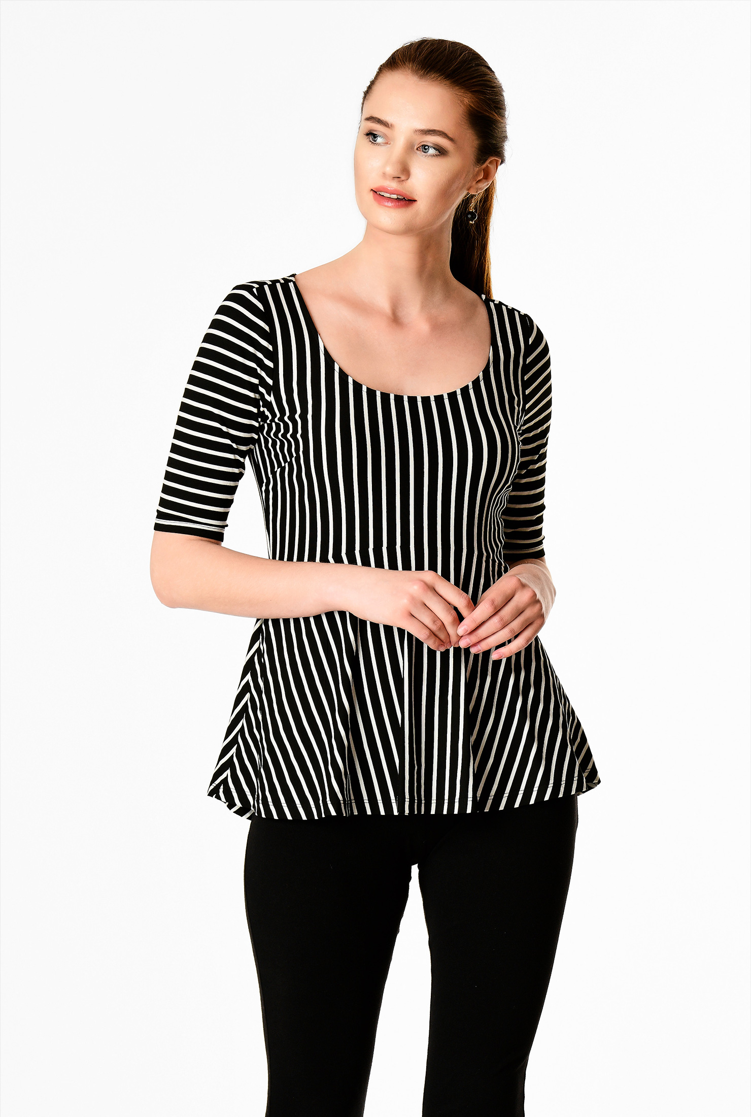 Shop Stripe cotton knit peplum top | eShakti