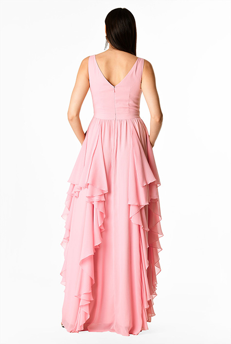 Shop Ruffle cascade chiffon maxi dress | eShakti