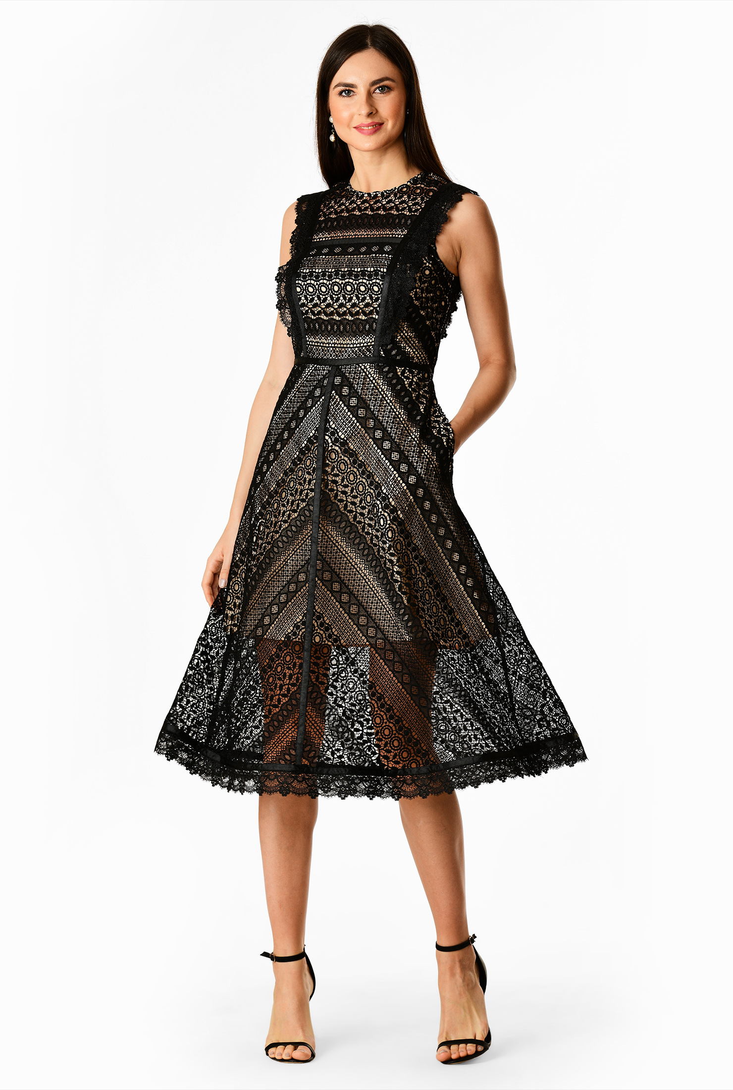 Shop Graphic floral lace bib-front dress | eShakti